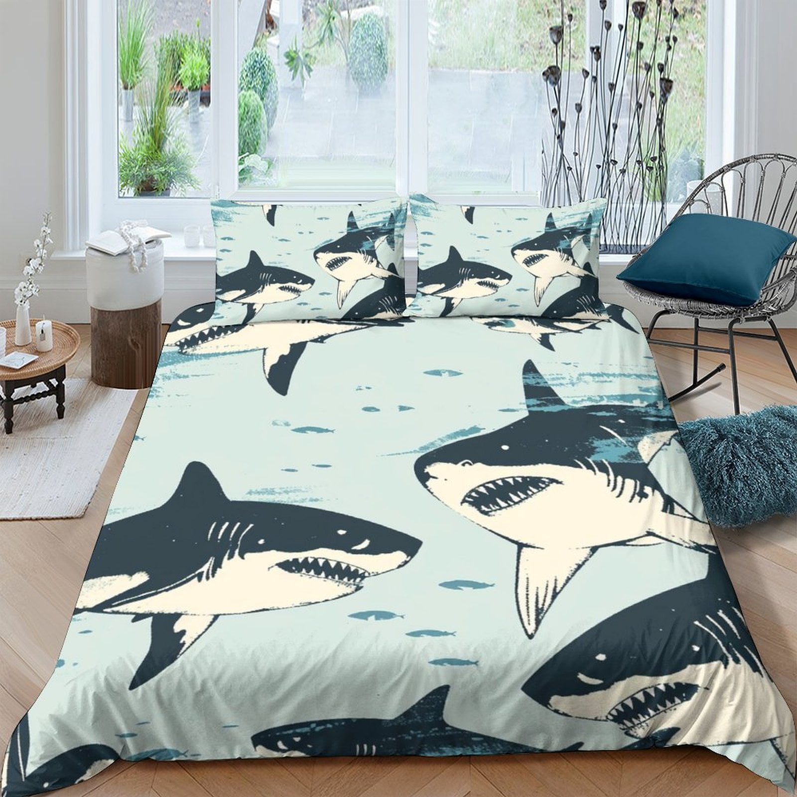 Home Bedclothes Fashion Shark Printed Quilt Cover Duvet Cover Set Bed ...