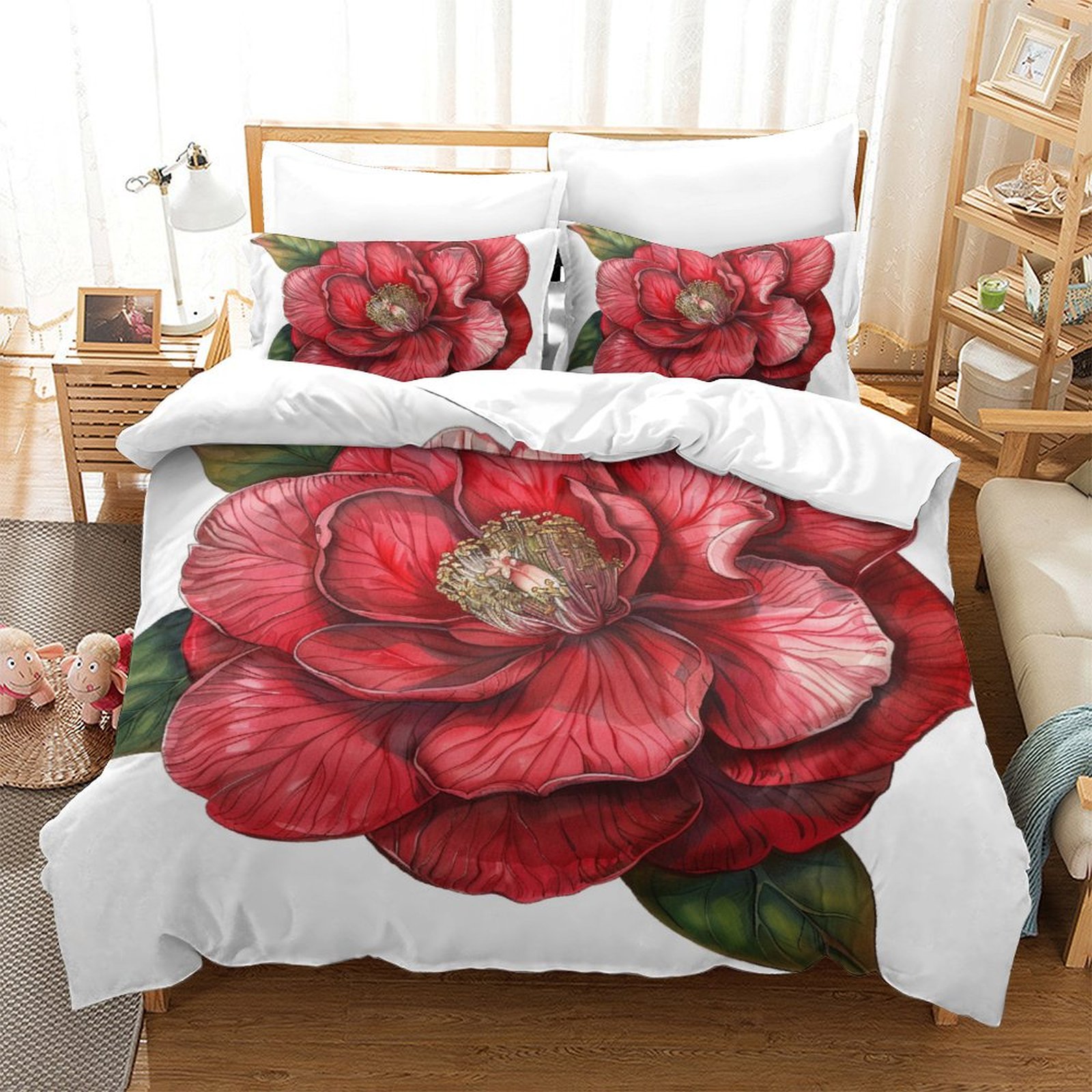 Home Bedclothes Pink Flower Printed Duvet Cover Set Adult Luxury ...