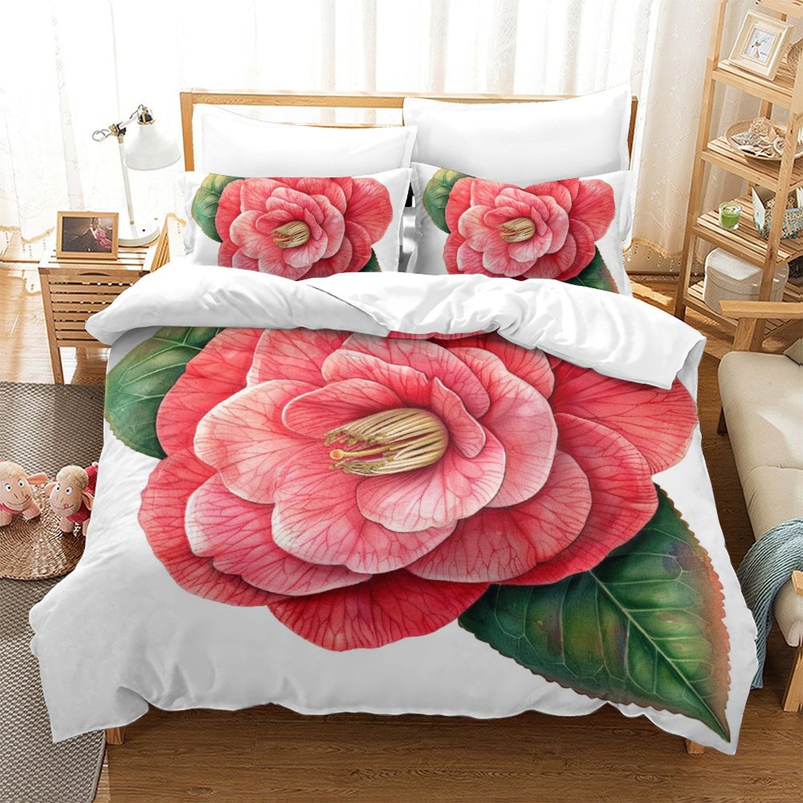 Home Bedclothes Pink Flower Printed Duvet Cover Set Adult Luxury ...