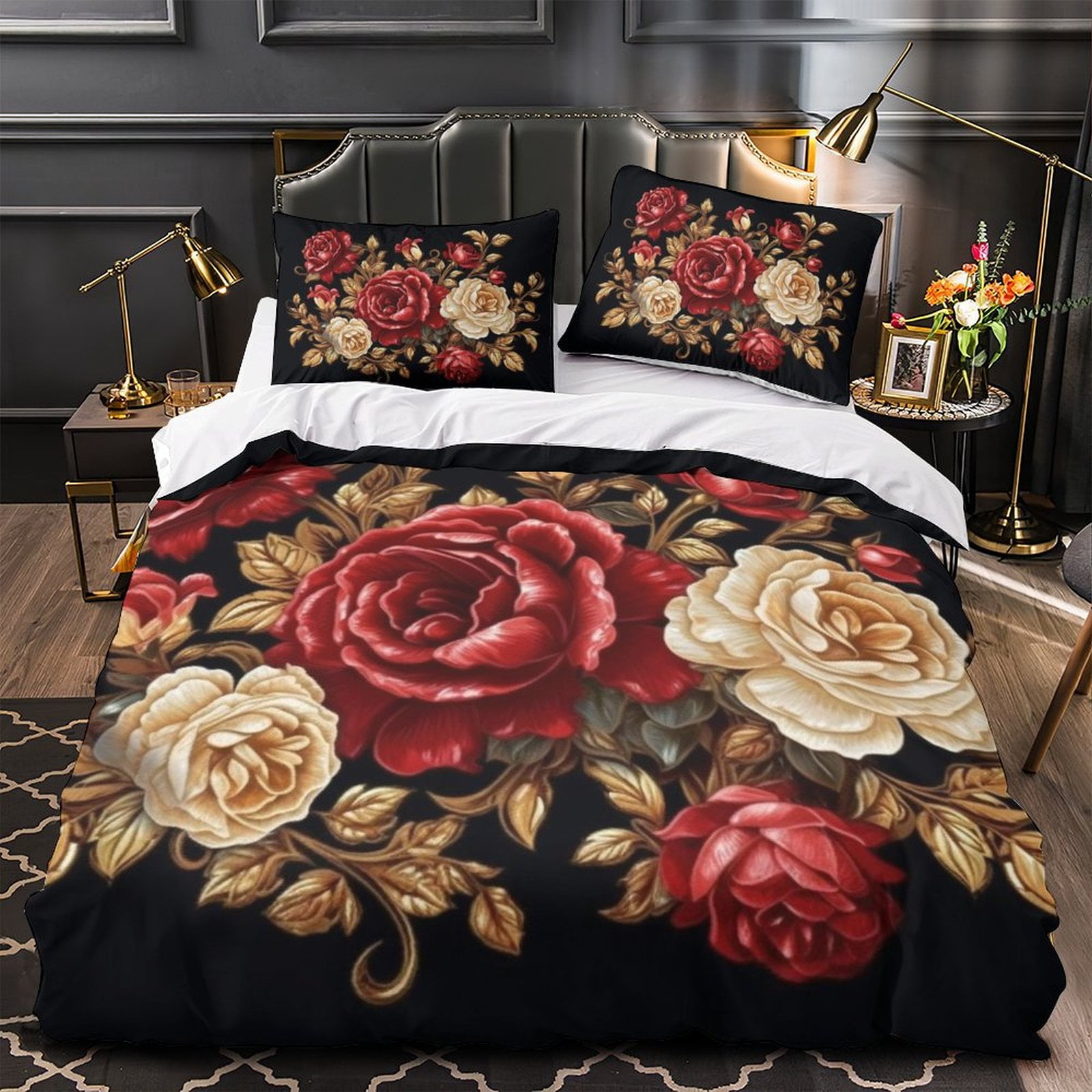 Home Bedclothes Romantic Rose Printed Duvet Cover Set Girl Woman ...