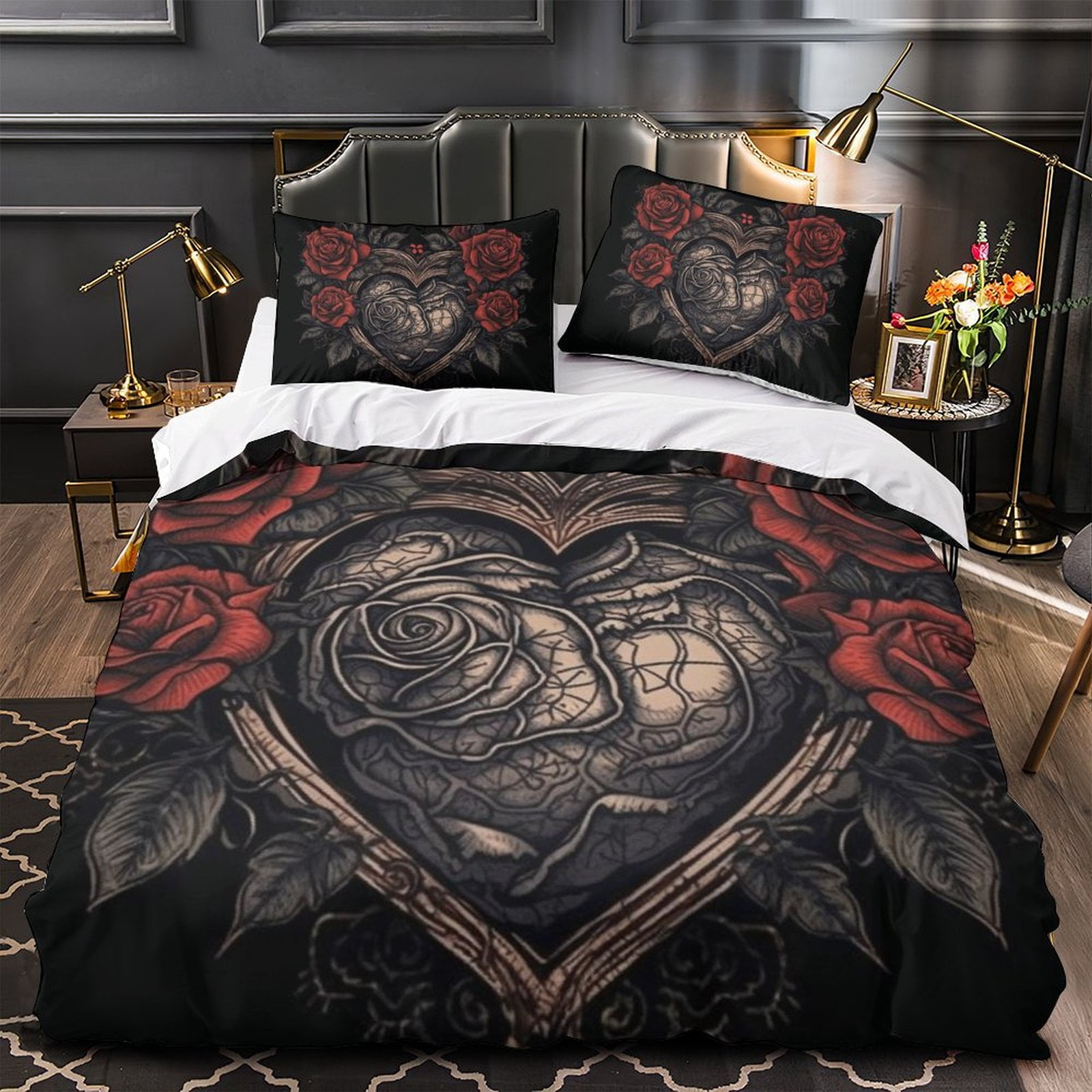 Home Bedclothes Romantic Rose Printed Duvet Cover Set Girl Woman ...