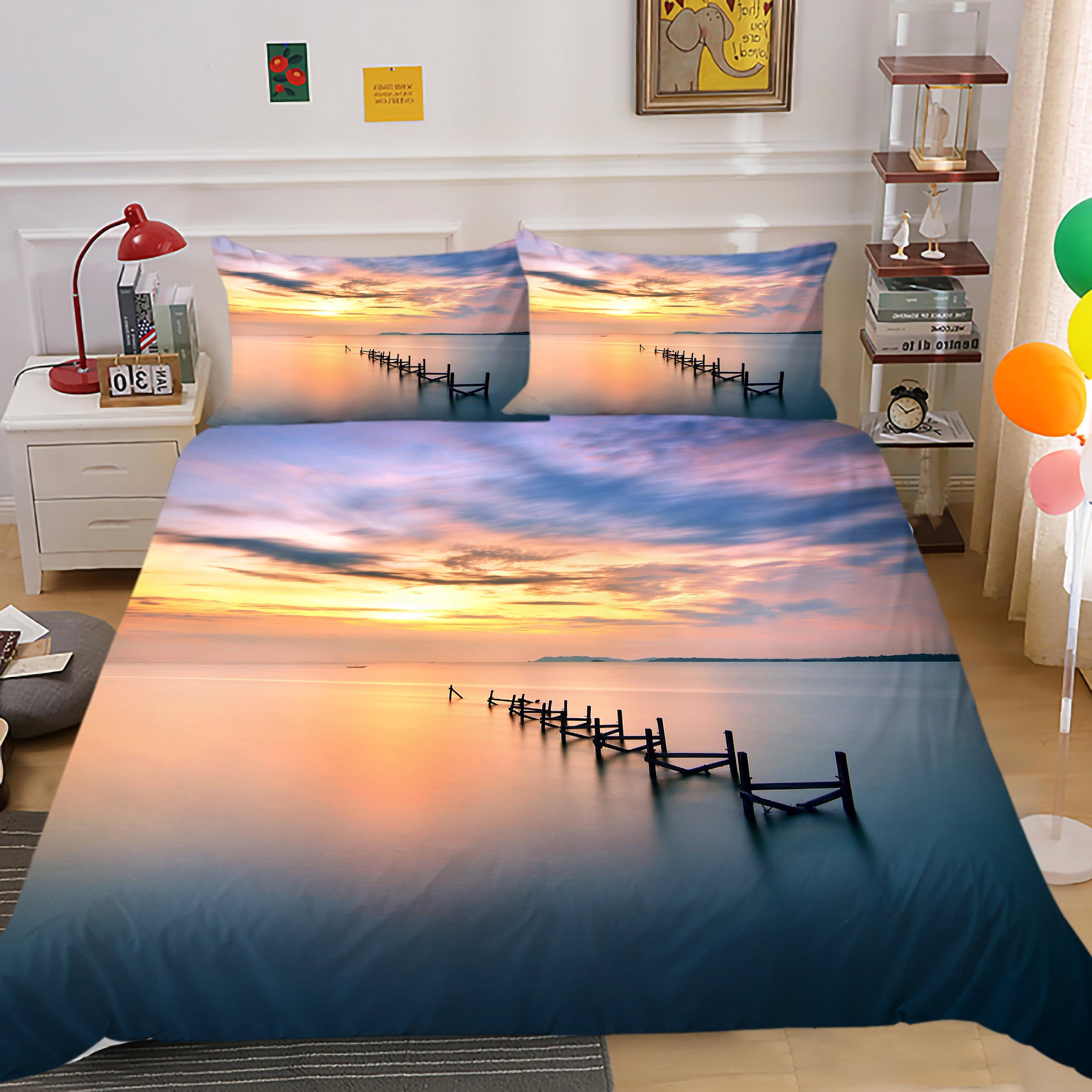 Home Bedclothes Vintage Bedding Cover Set Sea Painting Luxury Home ...