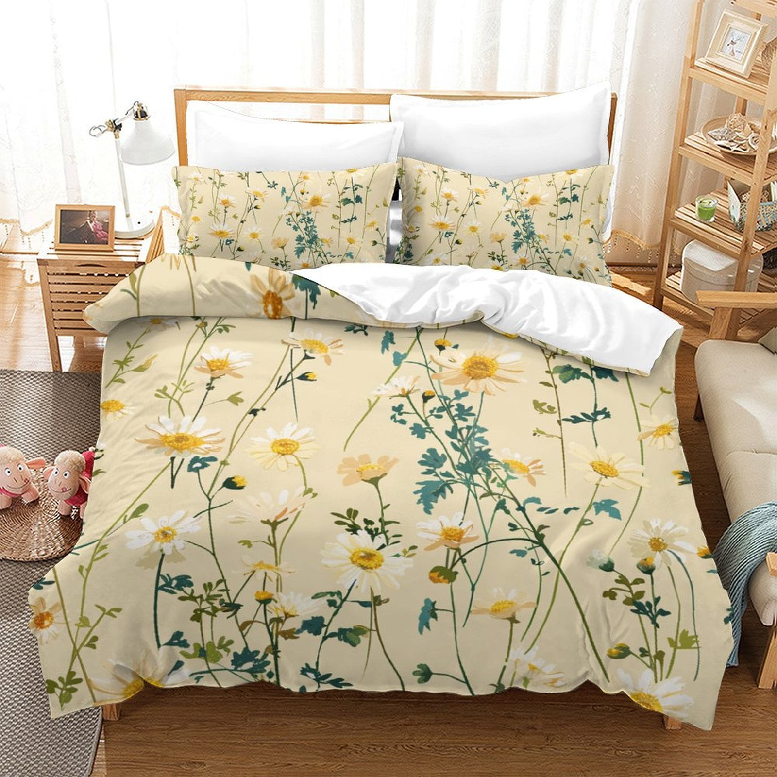 Home Bedclothes Yellow Bedspreads Daisy Printed Duvet Cover Quilt Cover ...