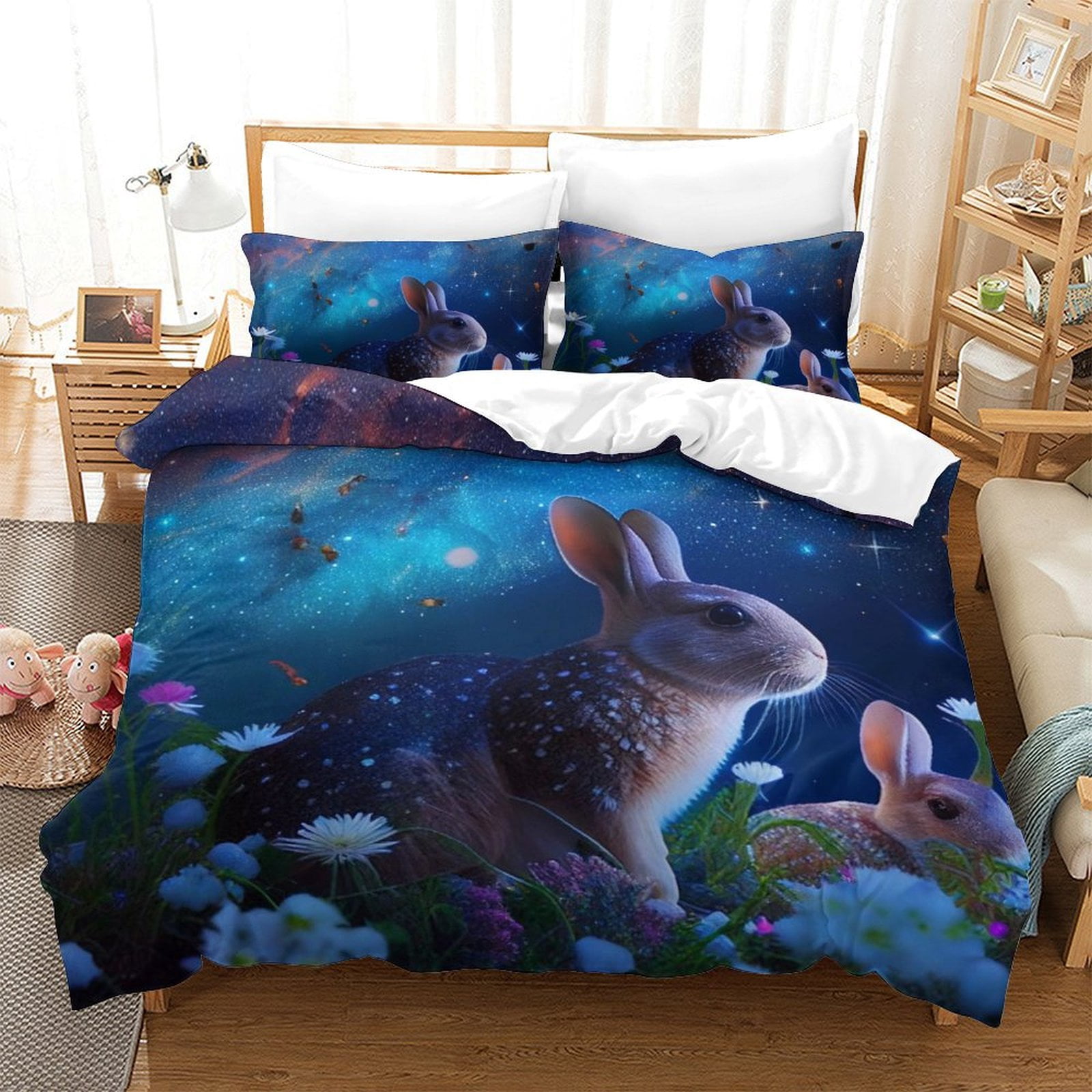 Home Bedding Set 3D Rabbit Flower Printed Duvet Cover Set Kids Boys ...