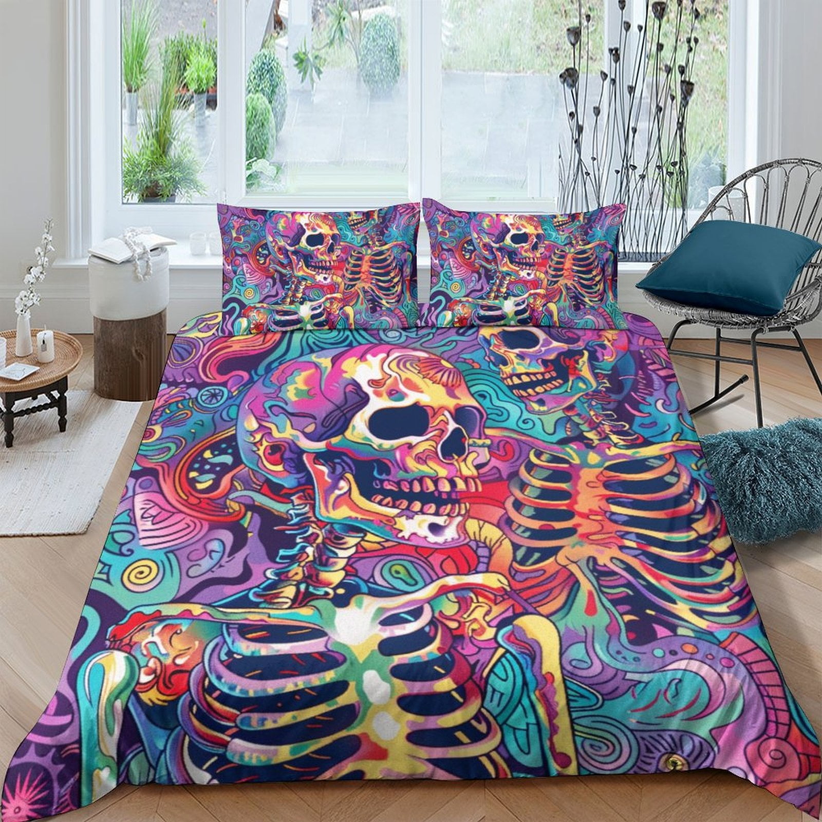 Home Bedding Set Colorful Skull Printed Duvet Cover Quilt Cover Set Boy ...