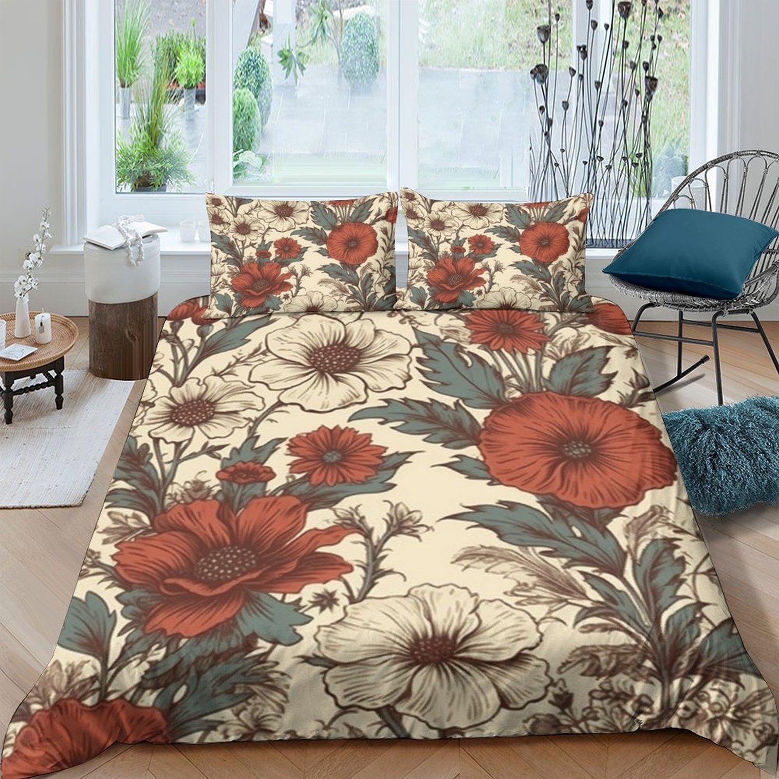 Home Bedding Set Comforter Cover Garden Flower Printed Bedspreads Bed ...