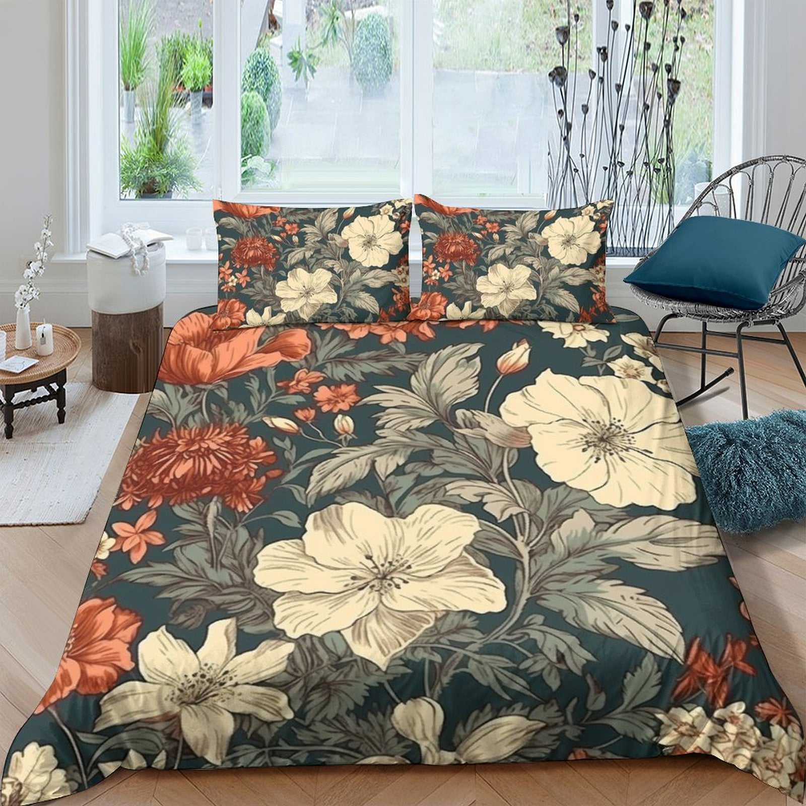 Home Bedding Set Comforter Cover Garden Flower Printed Bedspreads Bed ...