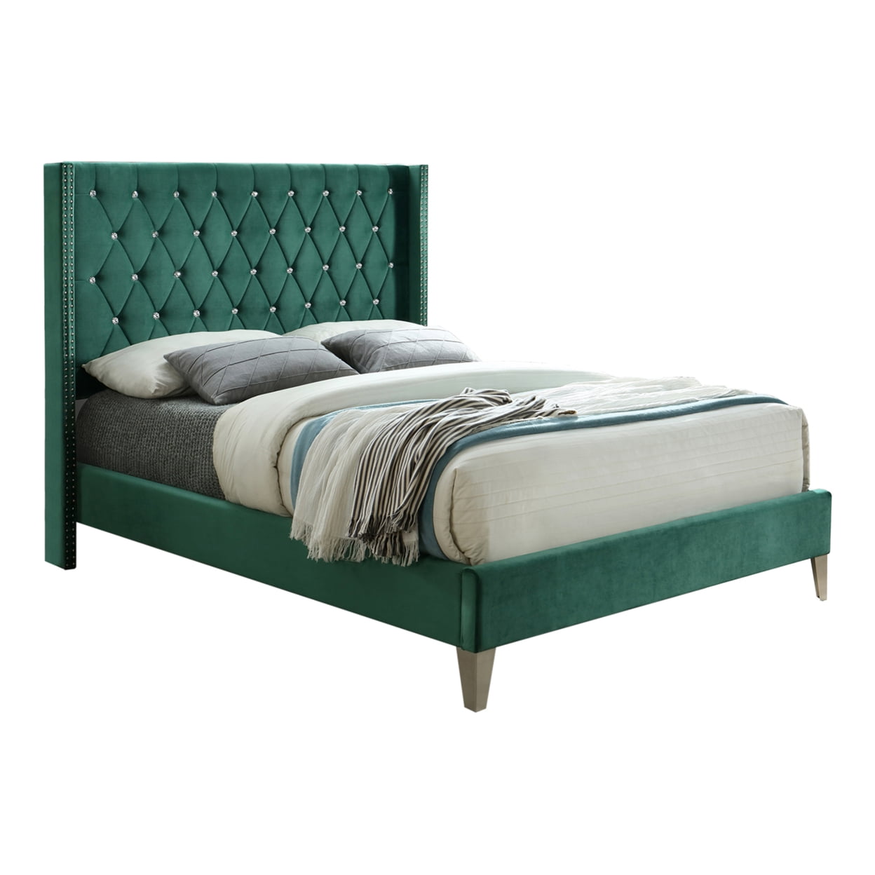 Home Bedroom Furniture Alexa Velvet Upholstered Queen Platform Bed ...