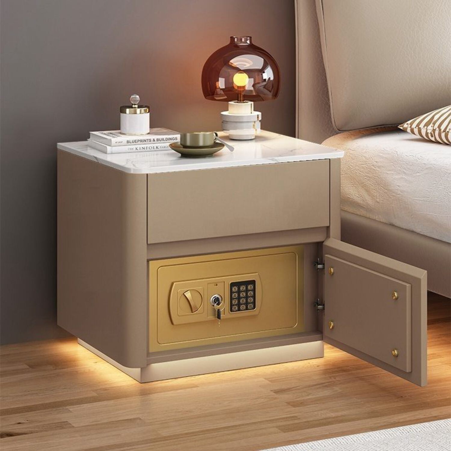Home Bedroom Multi-functional Smart Safe Bedside Table Wireless ...