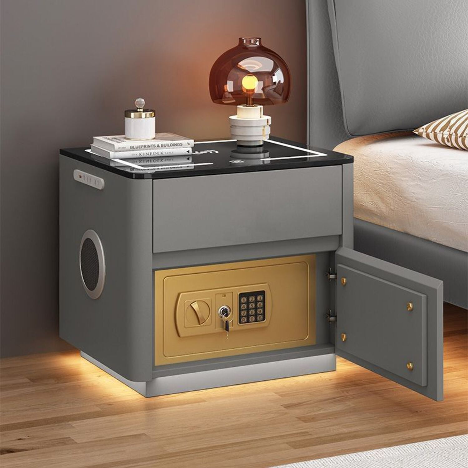 Home Bedroom Multi-functional Smart Safe Bedside Table Wireless ...