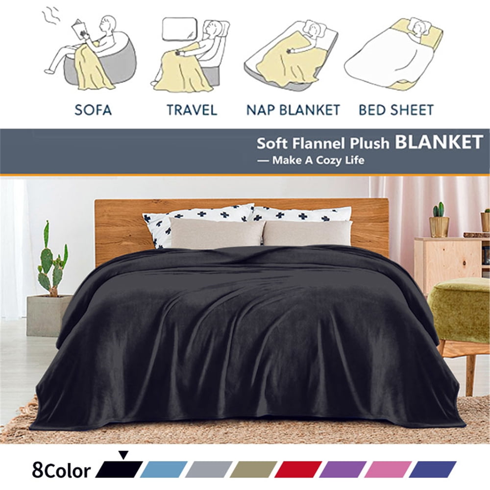 Home Black Flannel King Fleece Throw Blanket, Solid Ultra Soft Luxury ...