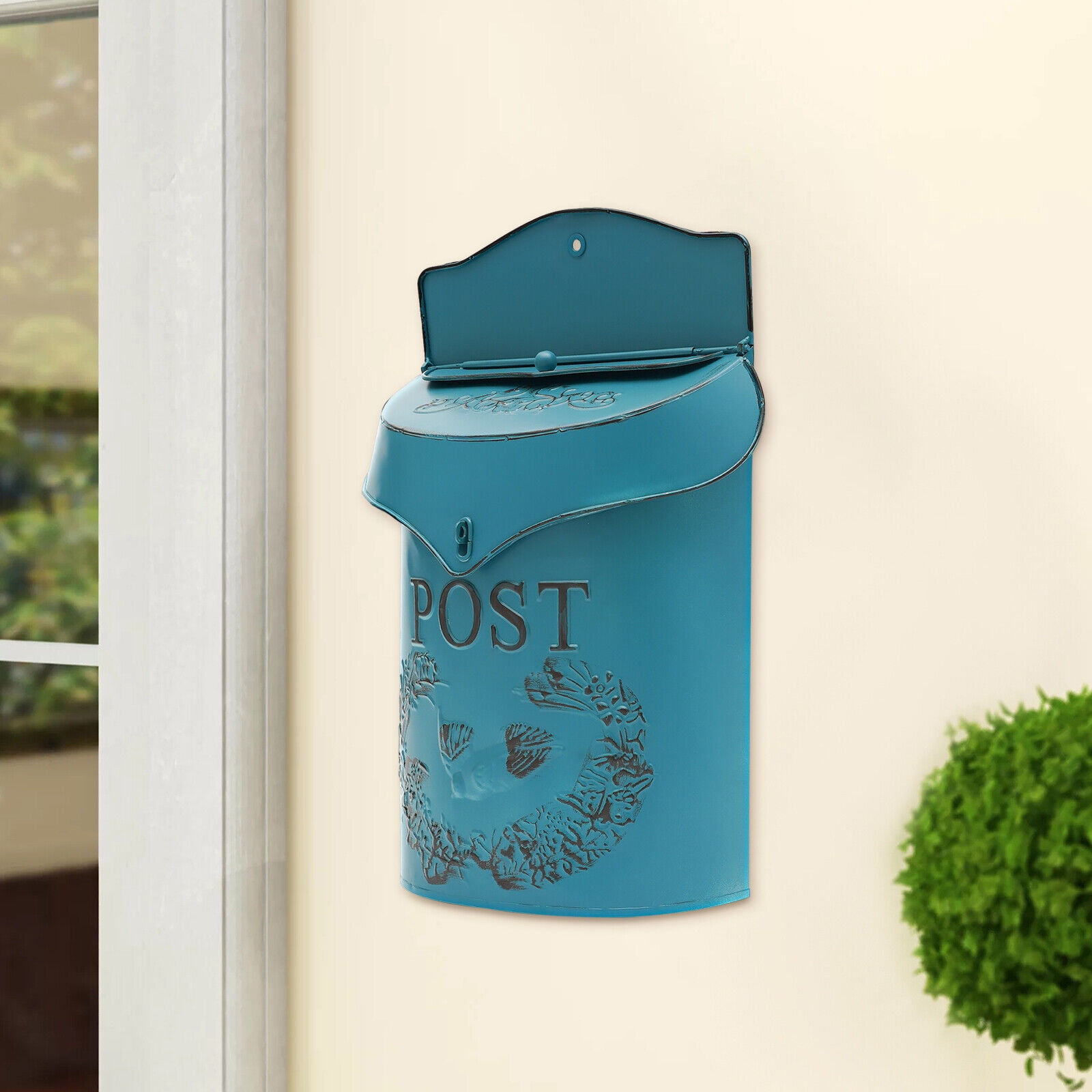 Home Blue Iron Letter Box Post Office Box External Letter Box Wall ...