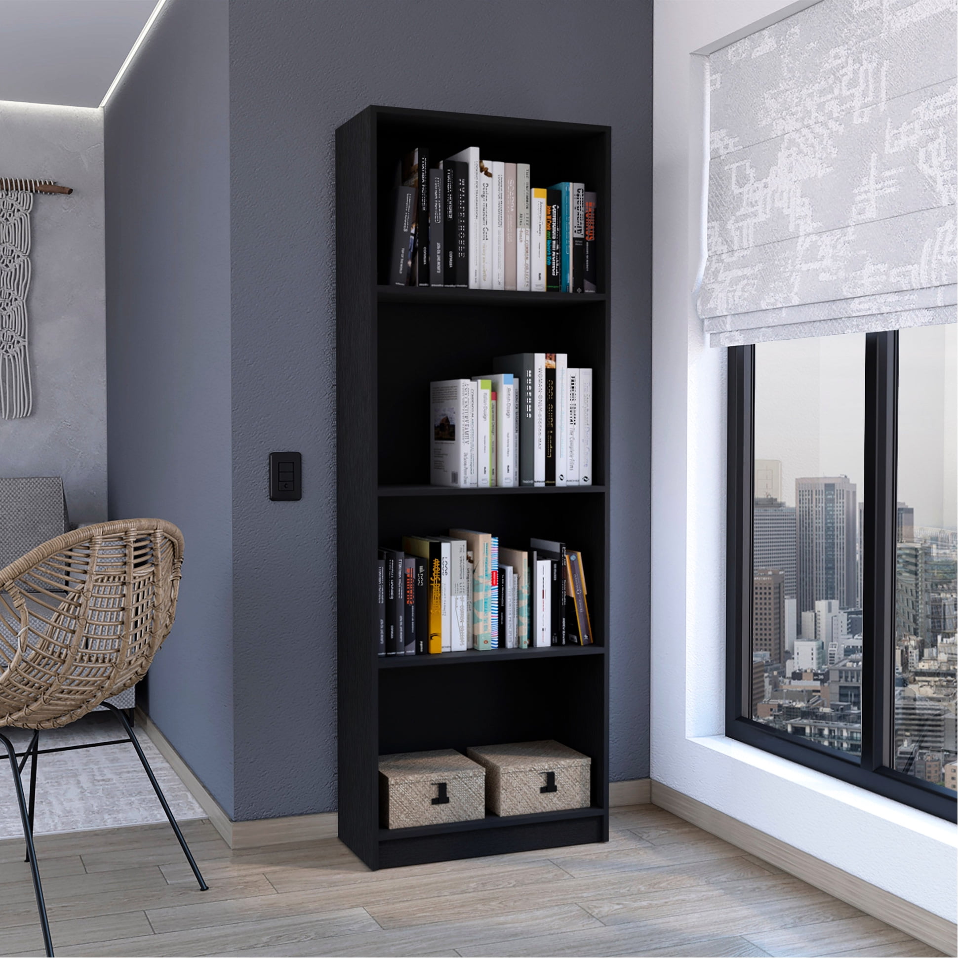 Home Bookcase In Black With 4-shelf Configuration - Office Decorative ...