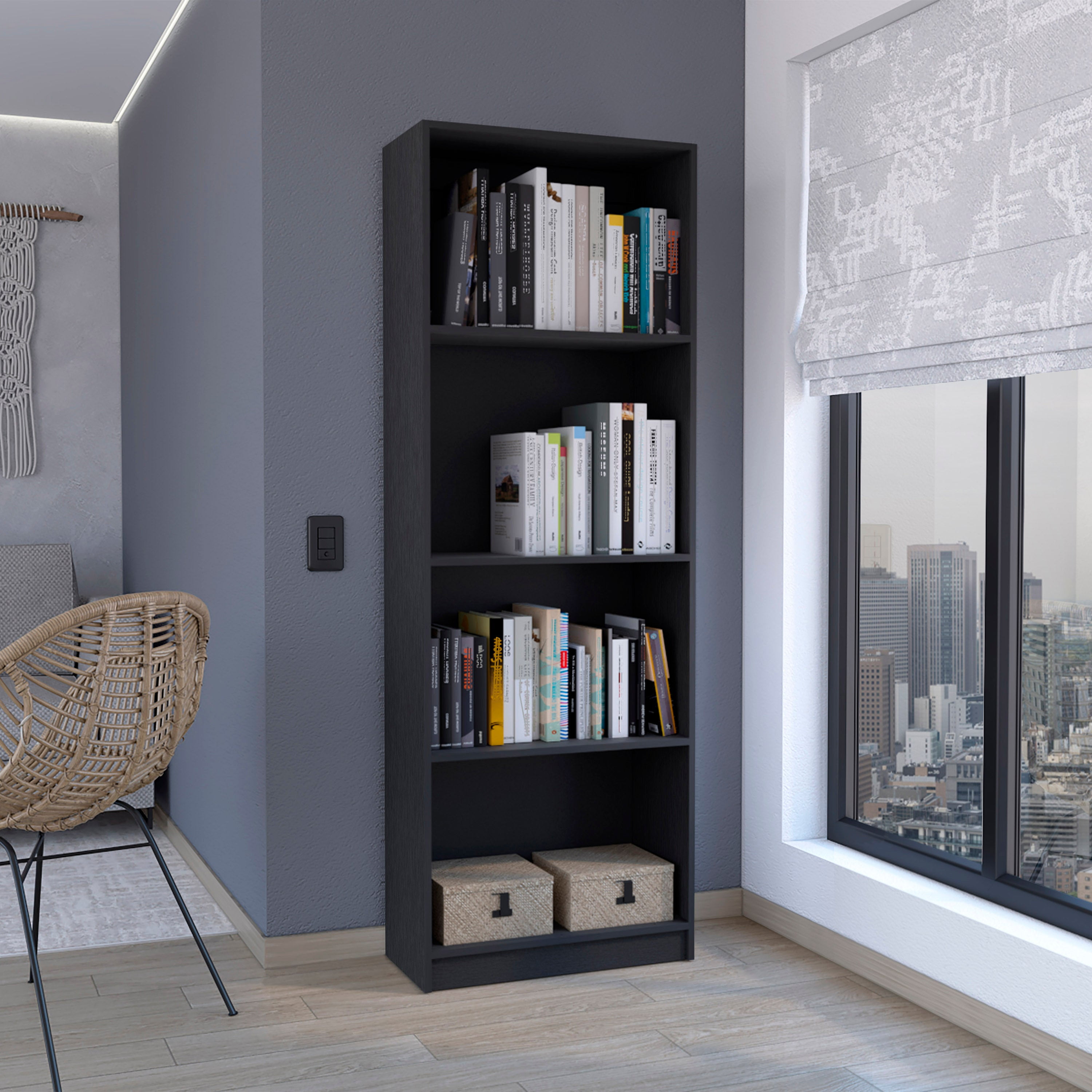 Home Bookcase with 4-Shelf Modern Display Unit for Books and Decor ...