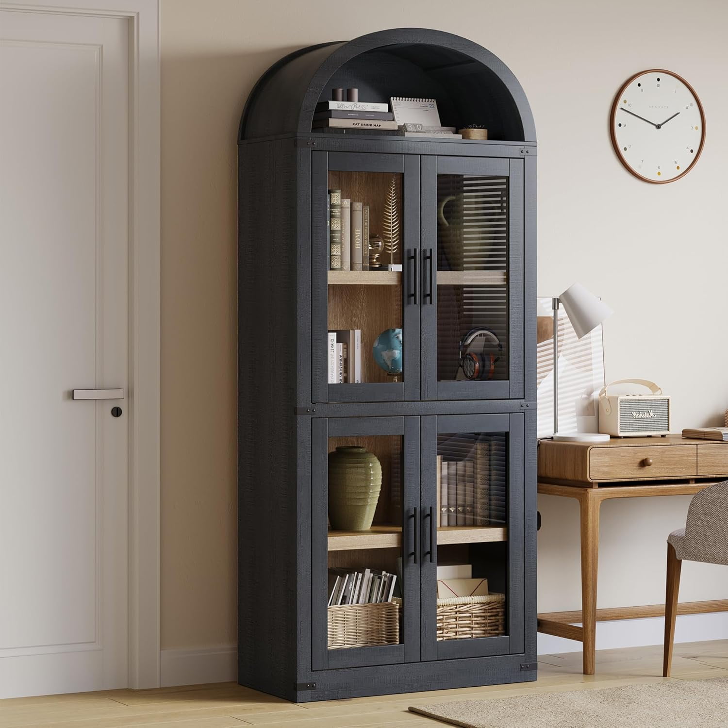 Home Bookshelf with Doors Farmhouse Bookcase 15.83in Depth Display ...