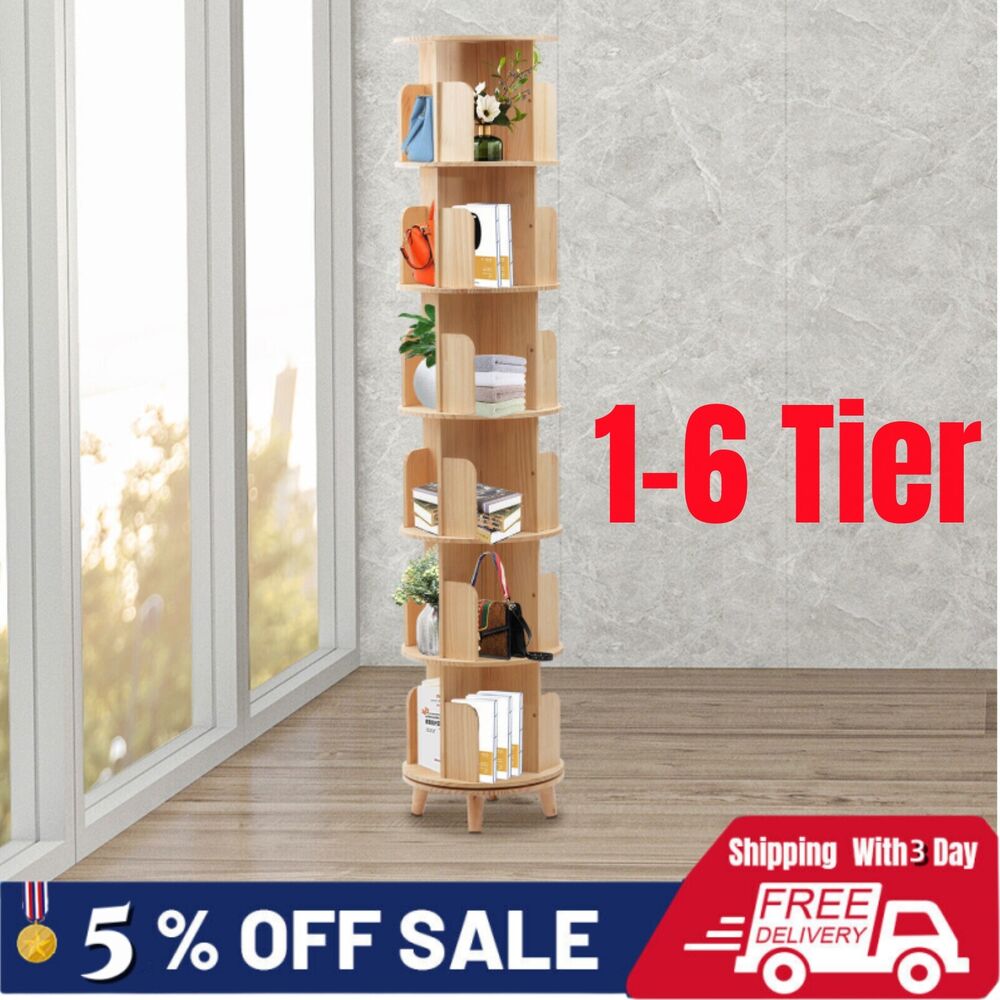 Home Bookshelf Floor Standing 360° Bookcase Storage Rack 1-6 Tier Bookshelf Wood - Walmart.com