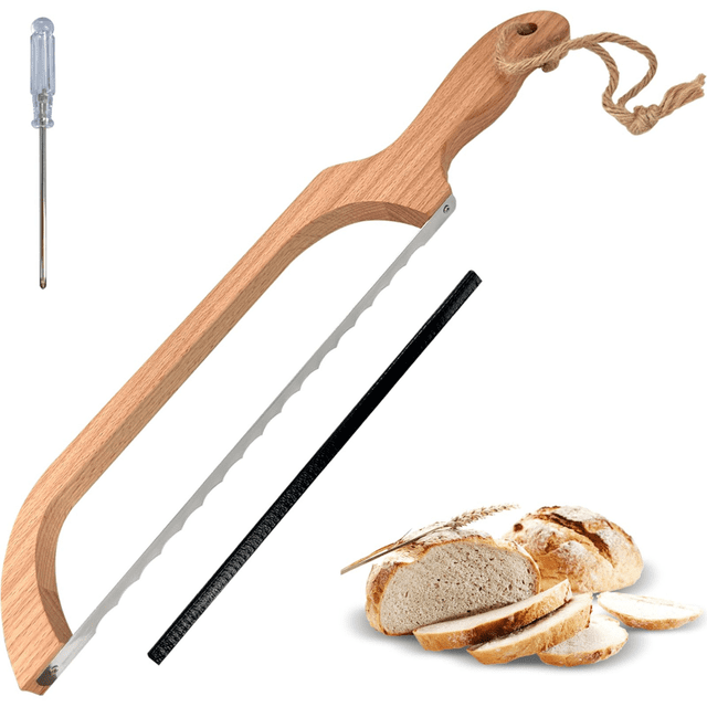 Home Bread Slicing Knife, 16 Inch Wooden Sourdough Bread Knife with Bow ...