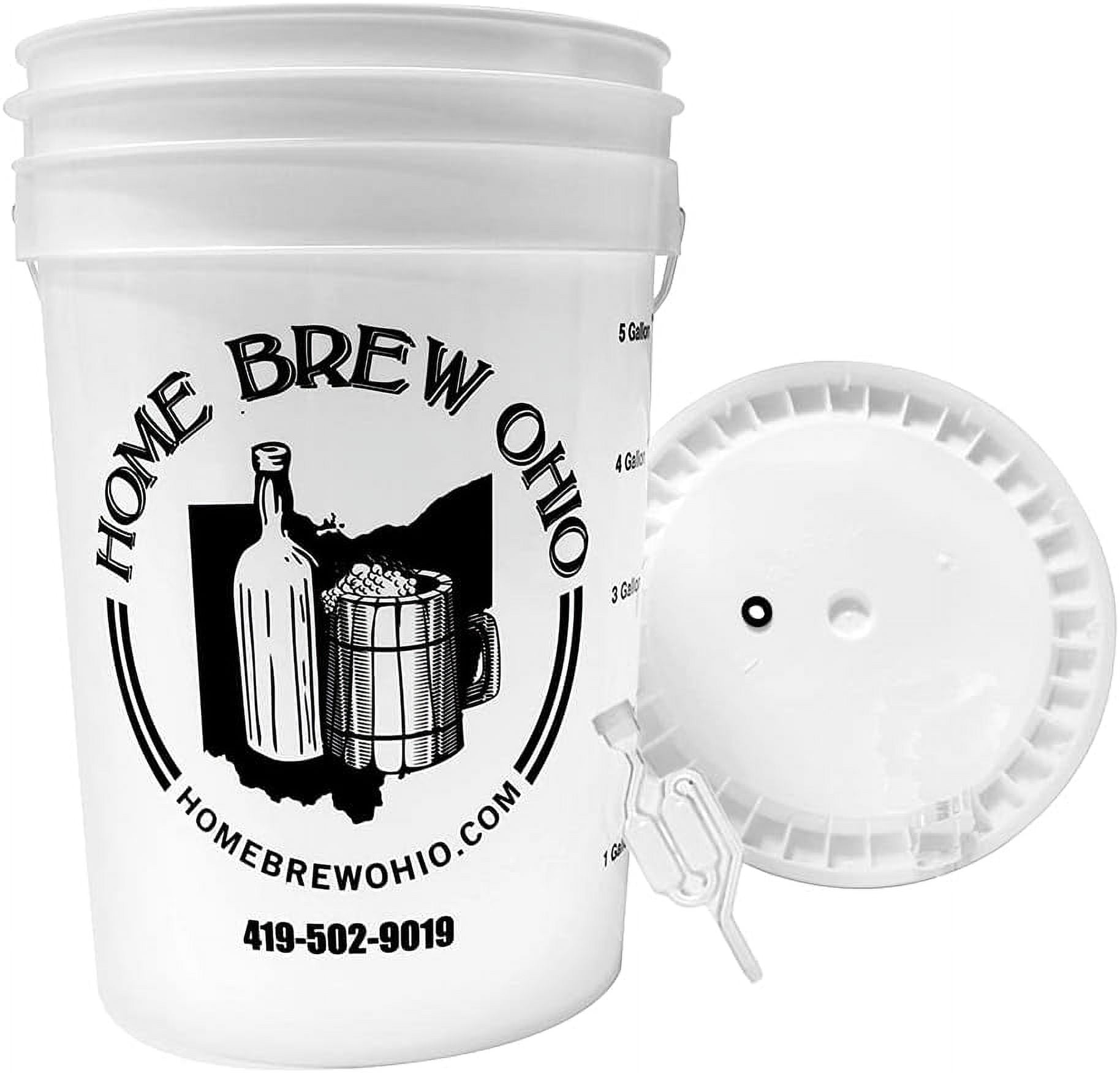 Home Brew Ohio 6.5 Gallon Fermenting Bucket with Grommeted Lid and Twin ...