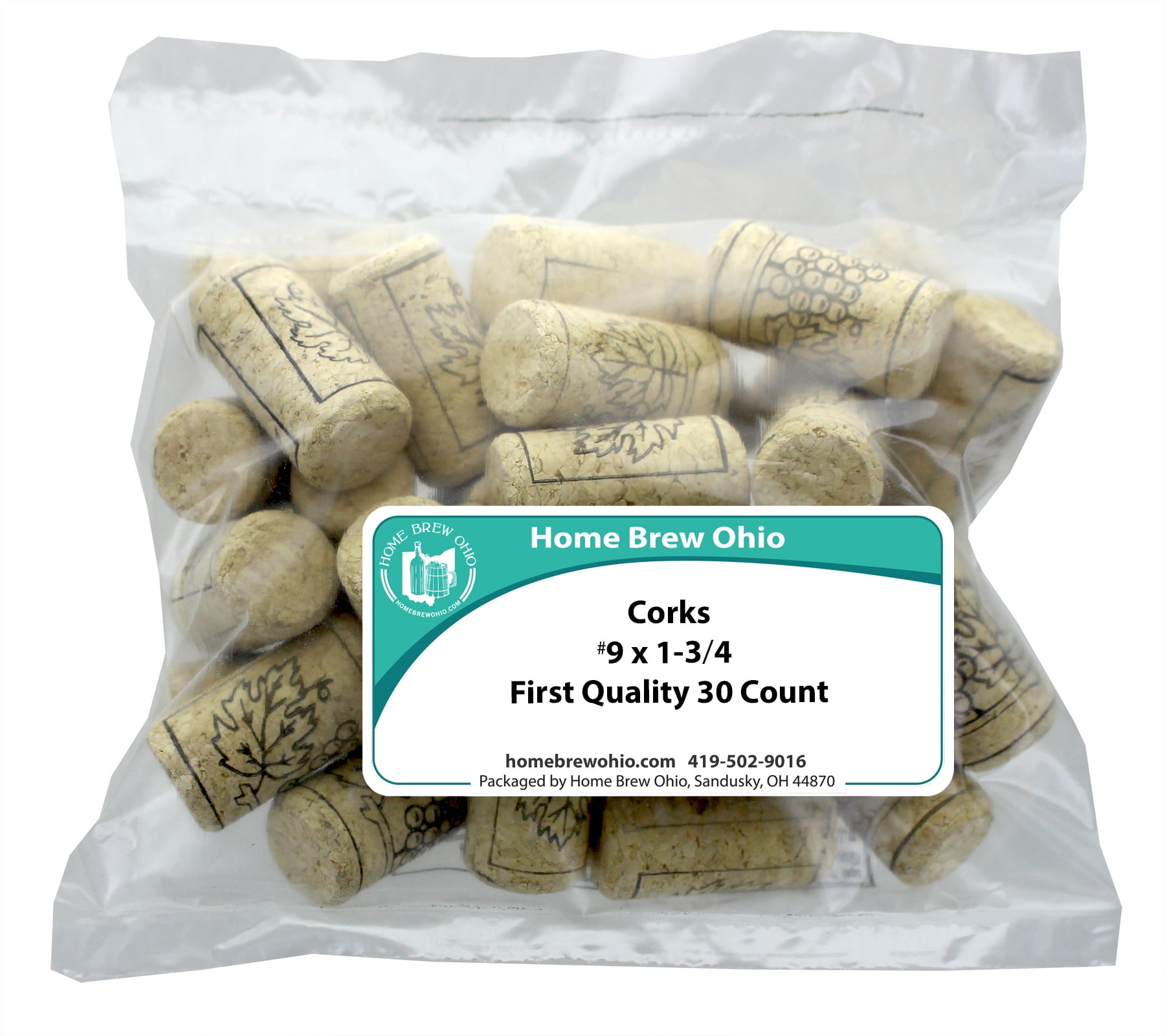 Home Brew Ohio 9 X 1 3/4 First Quality Wine Corks 30 count - Walmart.com
