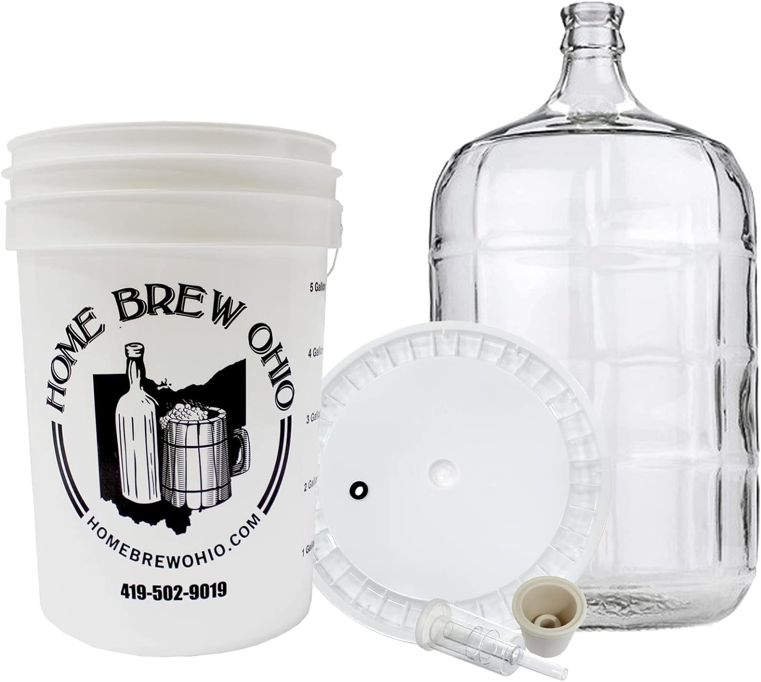 Home Brew Ohio Five Gallon Primary and Secondary Fermentation Set-Up (5 Gallon Carboy, 6.5 ...