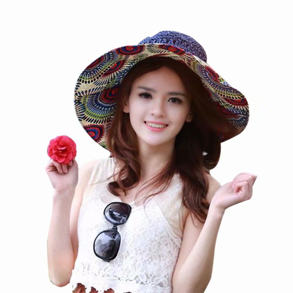 Home Cal Women Foldable Big Brim Sun Protection Sun Hat Seaside Beach