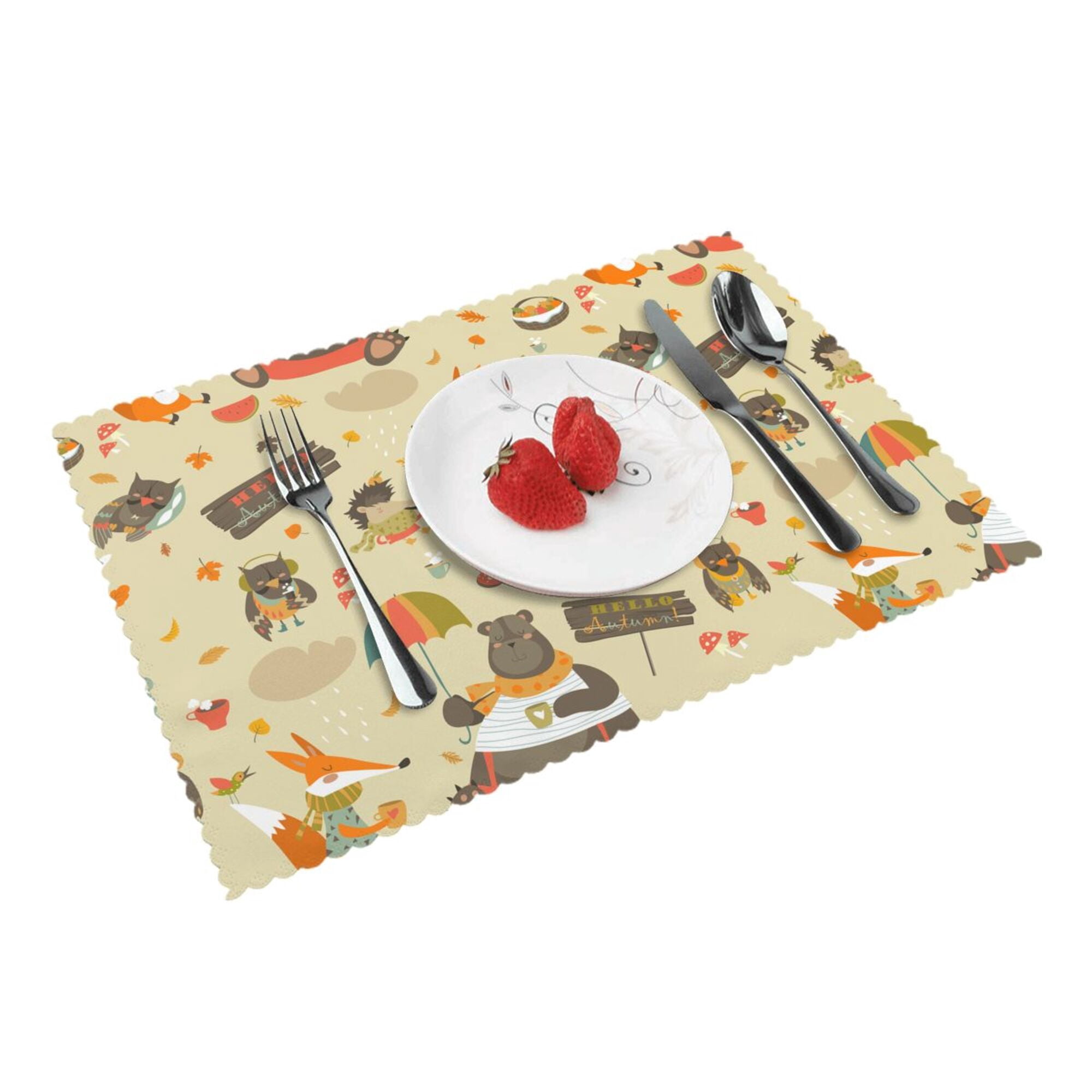 Home Cartoon Animals Rabbit Placemats Set Of 4 Washable Wipeable Place ...