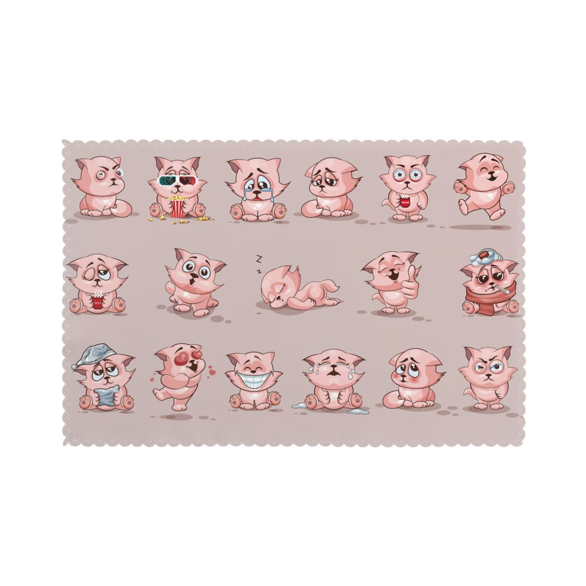 Home Cartoon Cat Expression Pack Placemats Set Of 6 Washable Wipeable ...