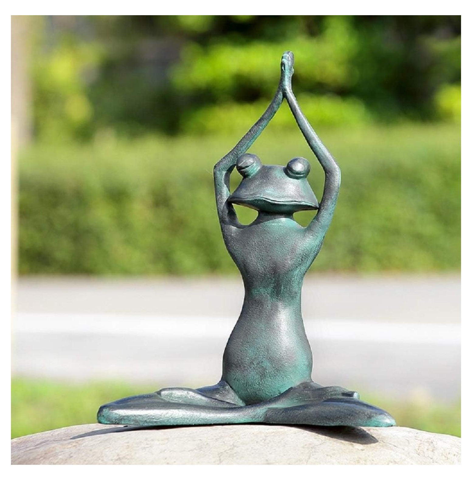Home Cast Aluminum Stretching Yoga Frog Garden Sculpture 15.5 Inches ...