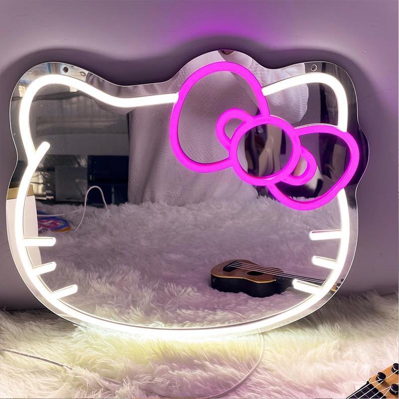 Home Cat Face Decorative Mirror with Dimmable Internal LED Soft Light ...