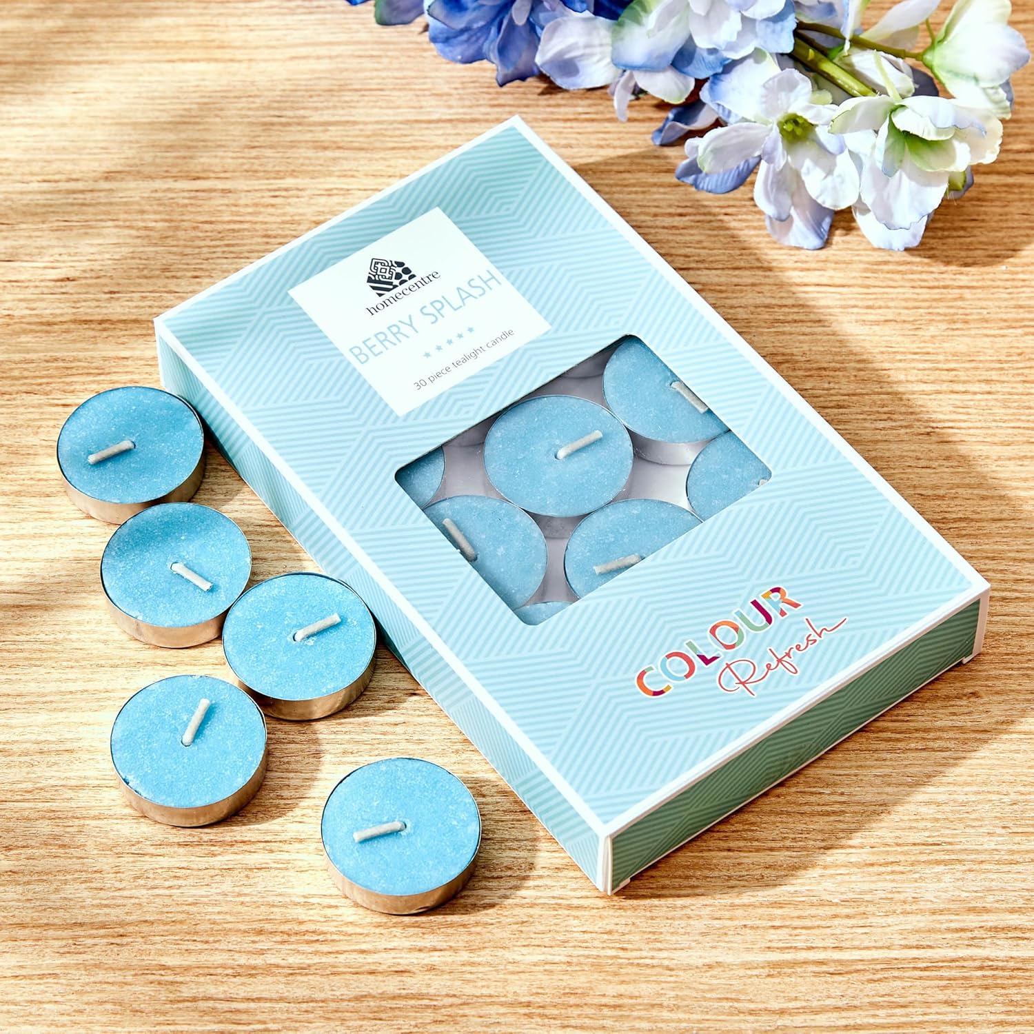 Home Centre Colour Refresh Set of 30 Blueberry Scented TLight Candles ...