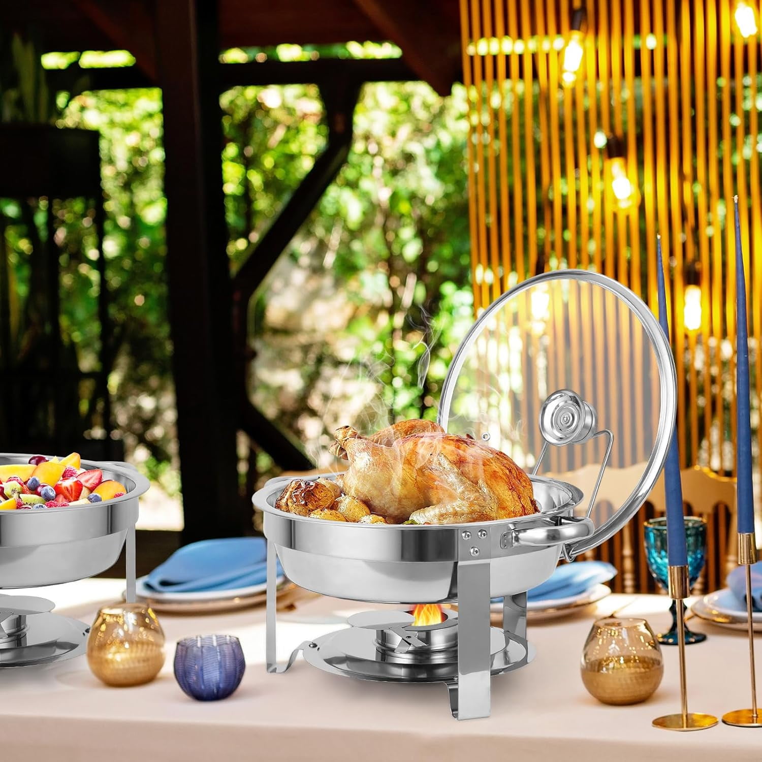Home Chafing Dish Buffet Set of 2/4, 5QT Round Chafing Dishes for ...