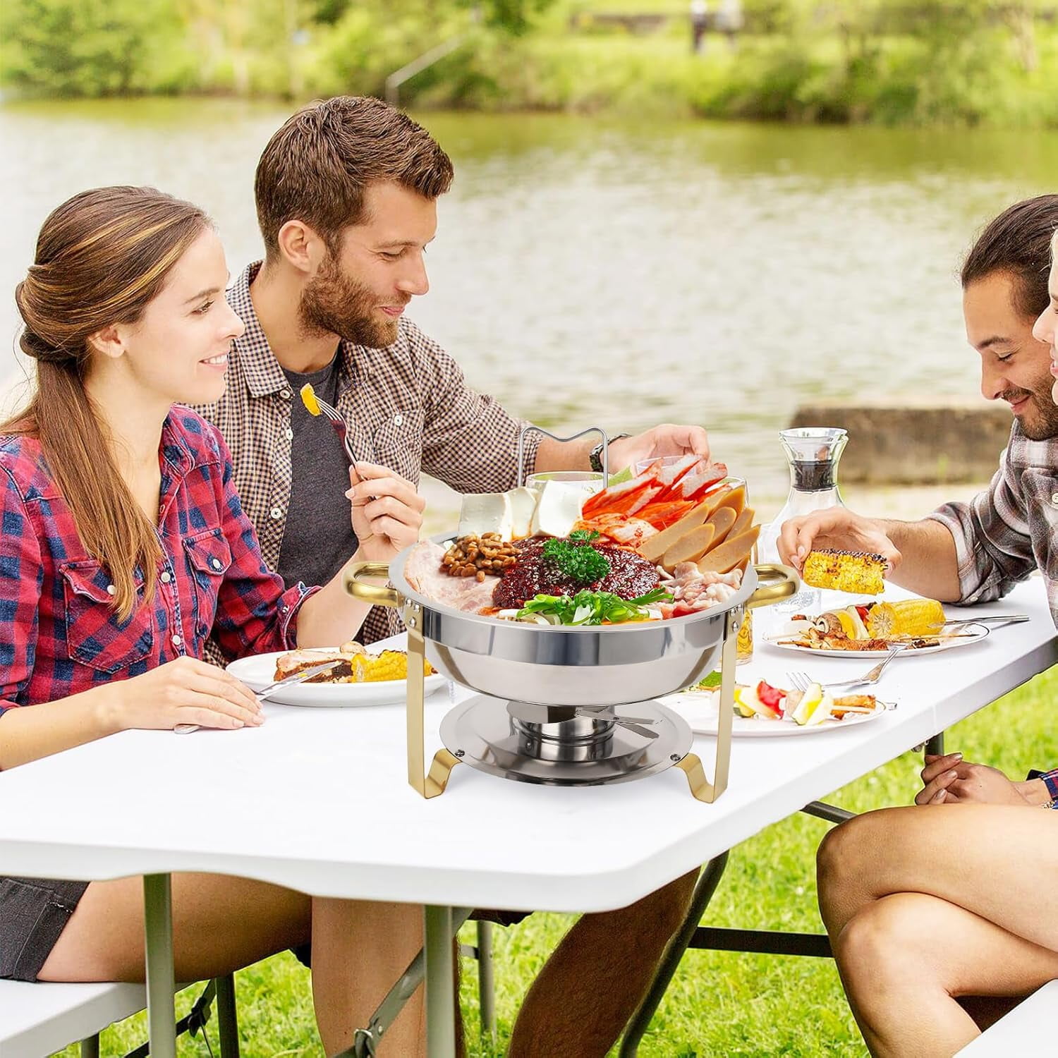 Home Chafing Dish Buffet Set of 2/4, 5QT Round Chafing Dishes for ...