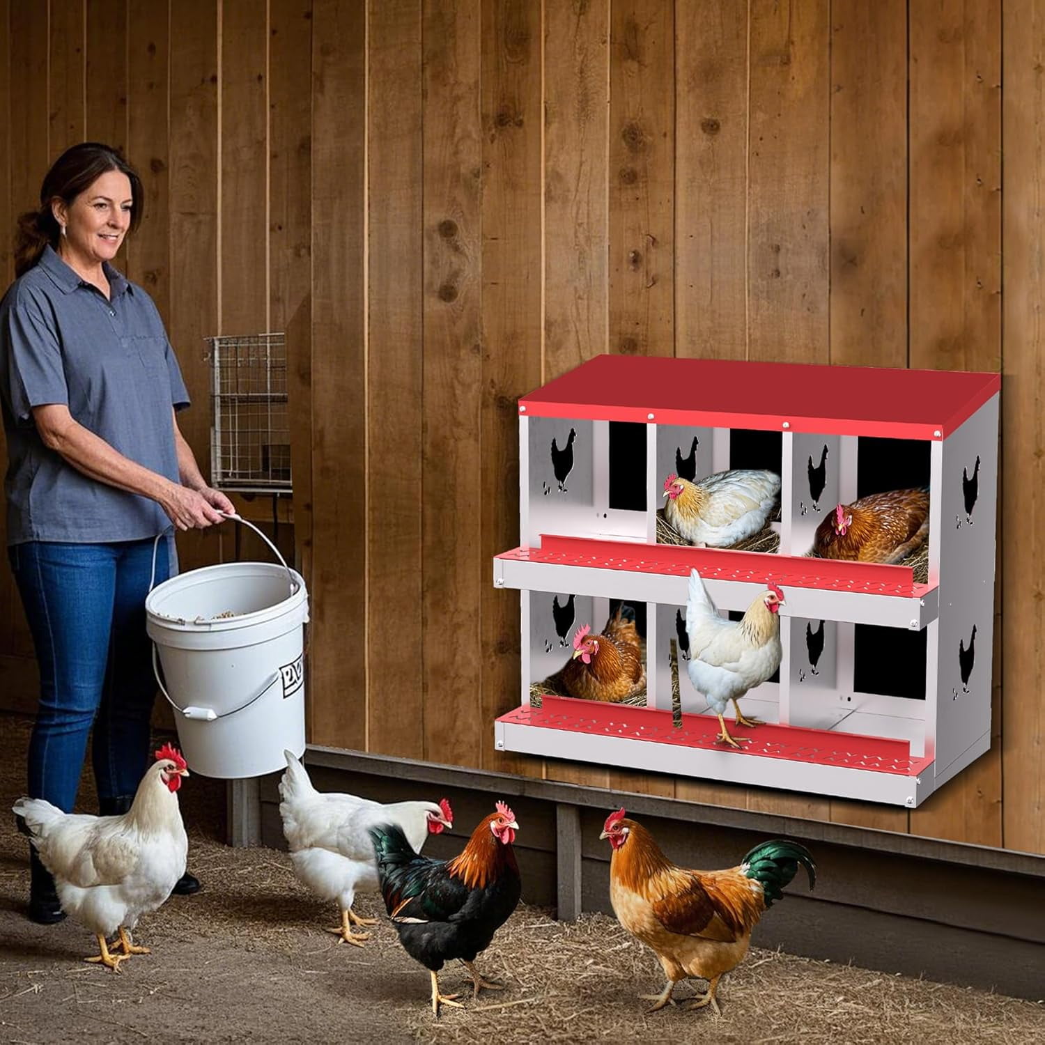 Home Chicken Nesting Box, 6 Compartment Metal Chicken Nesting Boxes for ...