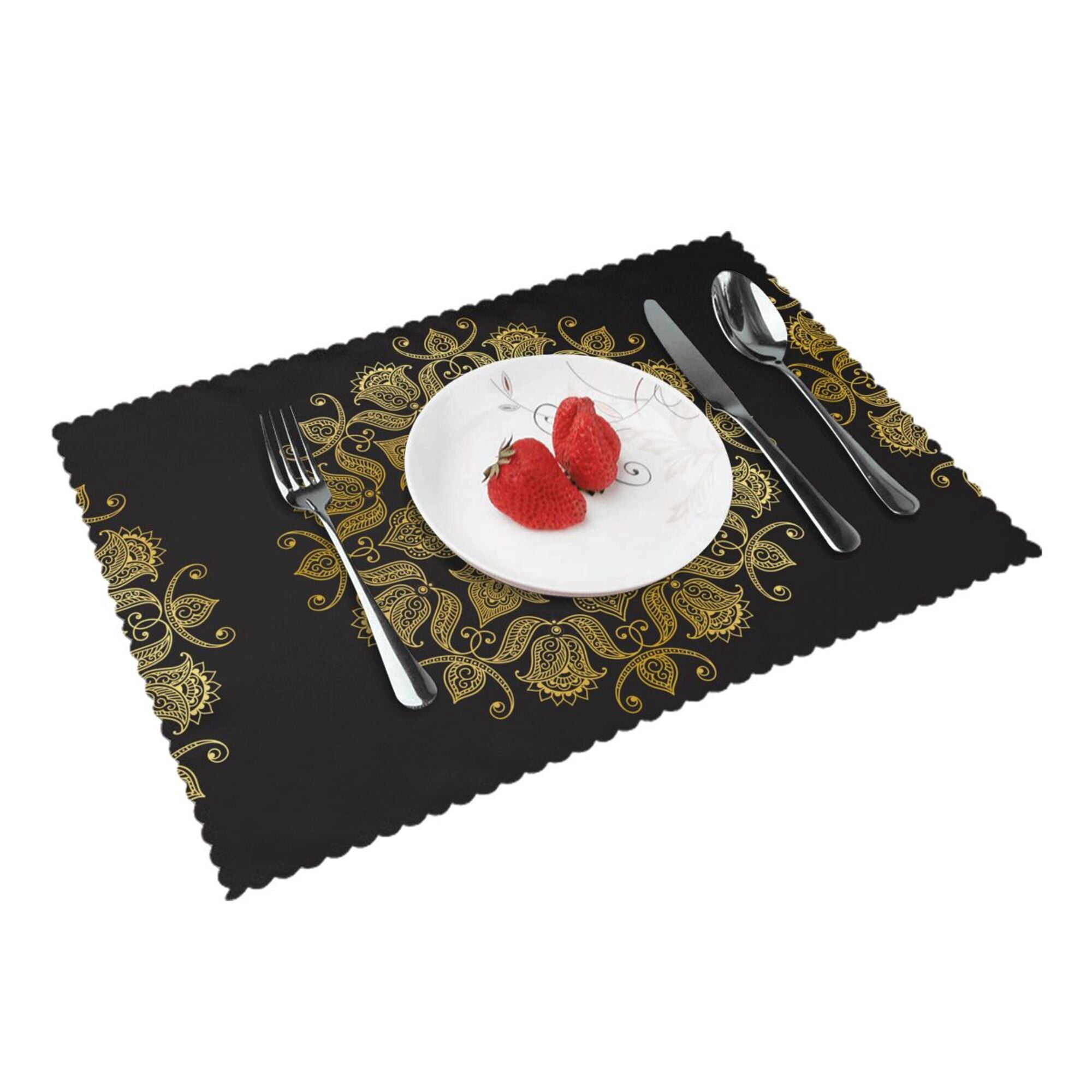 Home Classical Plant Golden Background Placemats Set Of 4 Washable ...