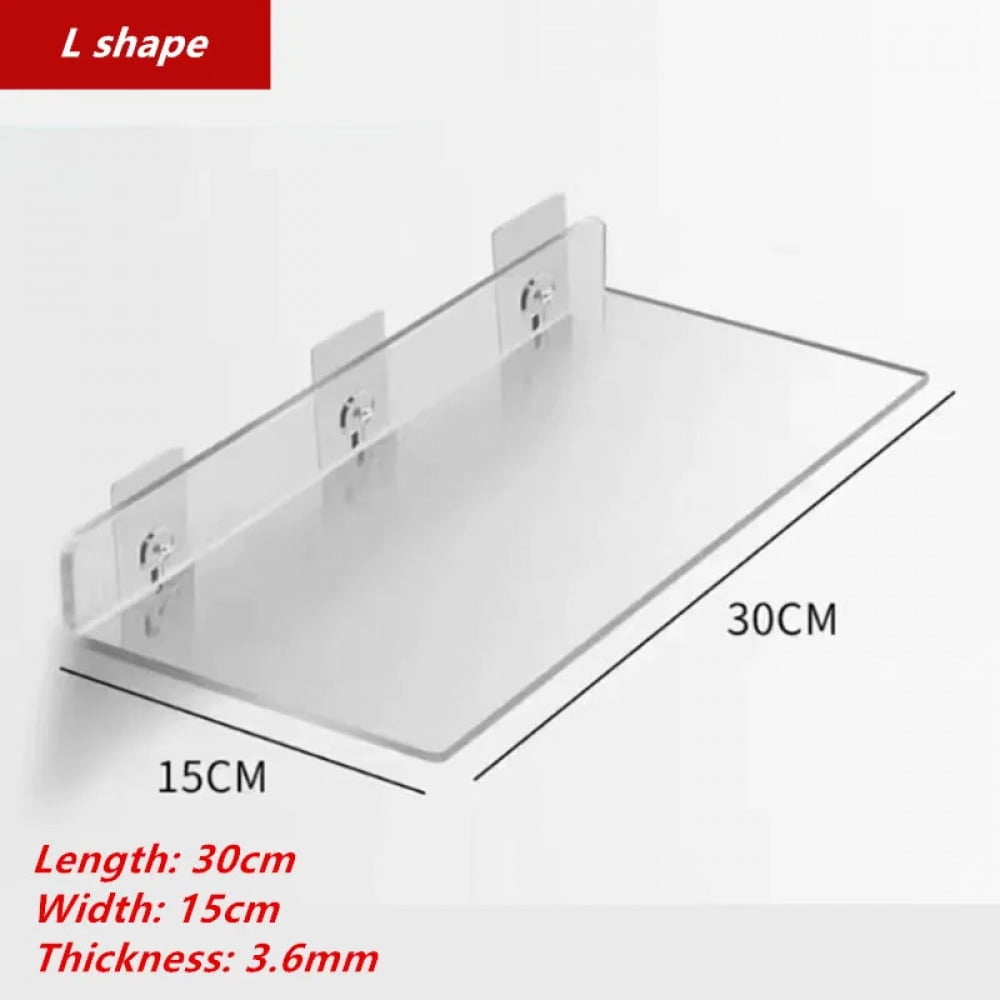 Home Clear Acrylic Floating Shelf Storage Stowing Rack Wall Decoration ...