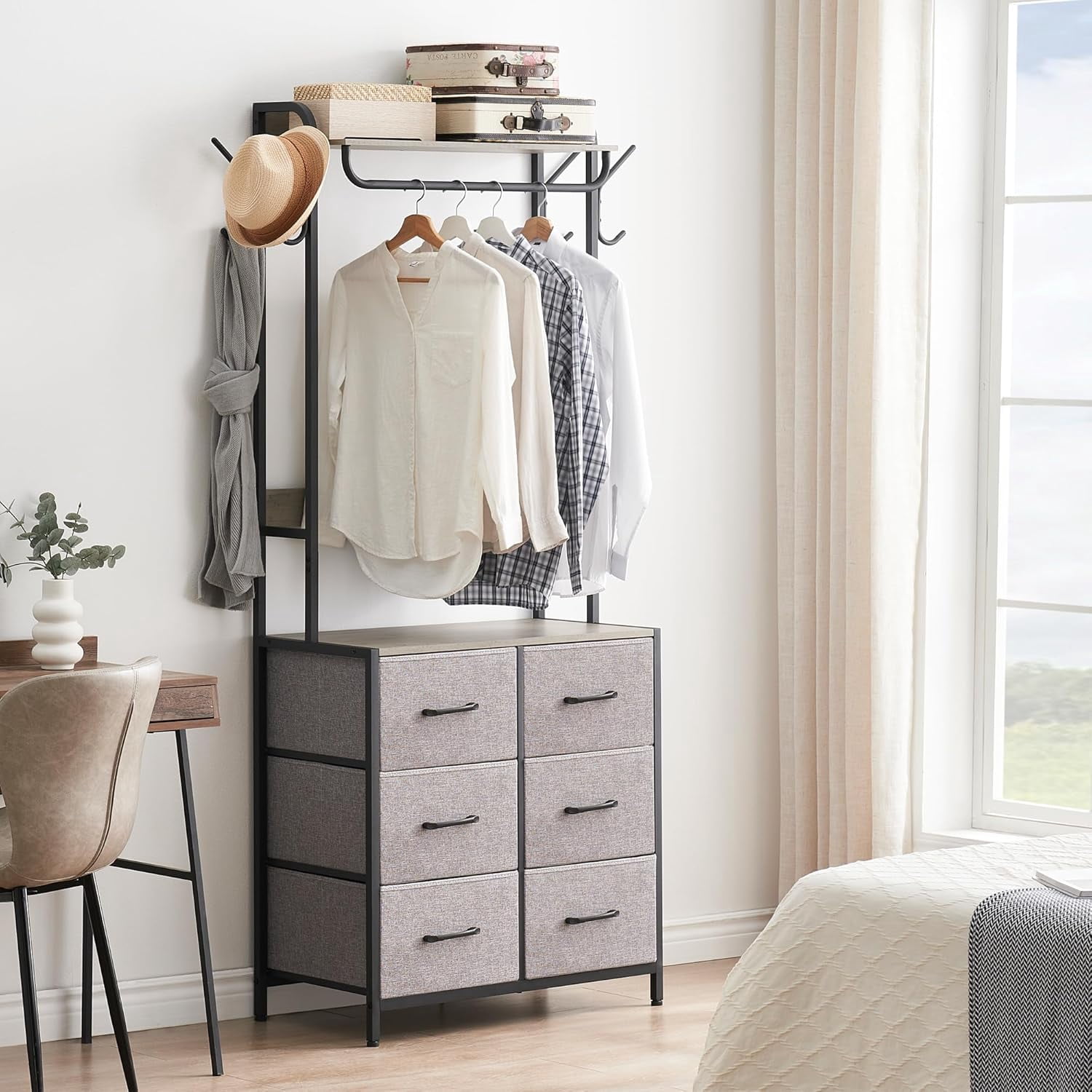 Home Clothes Rack With 6 Drawers, Storage Organizer With Metal Frame ...