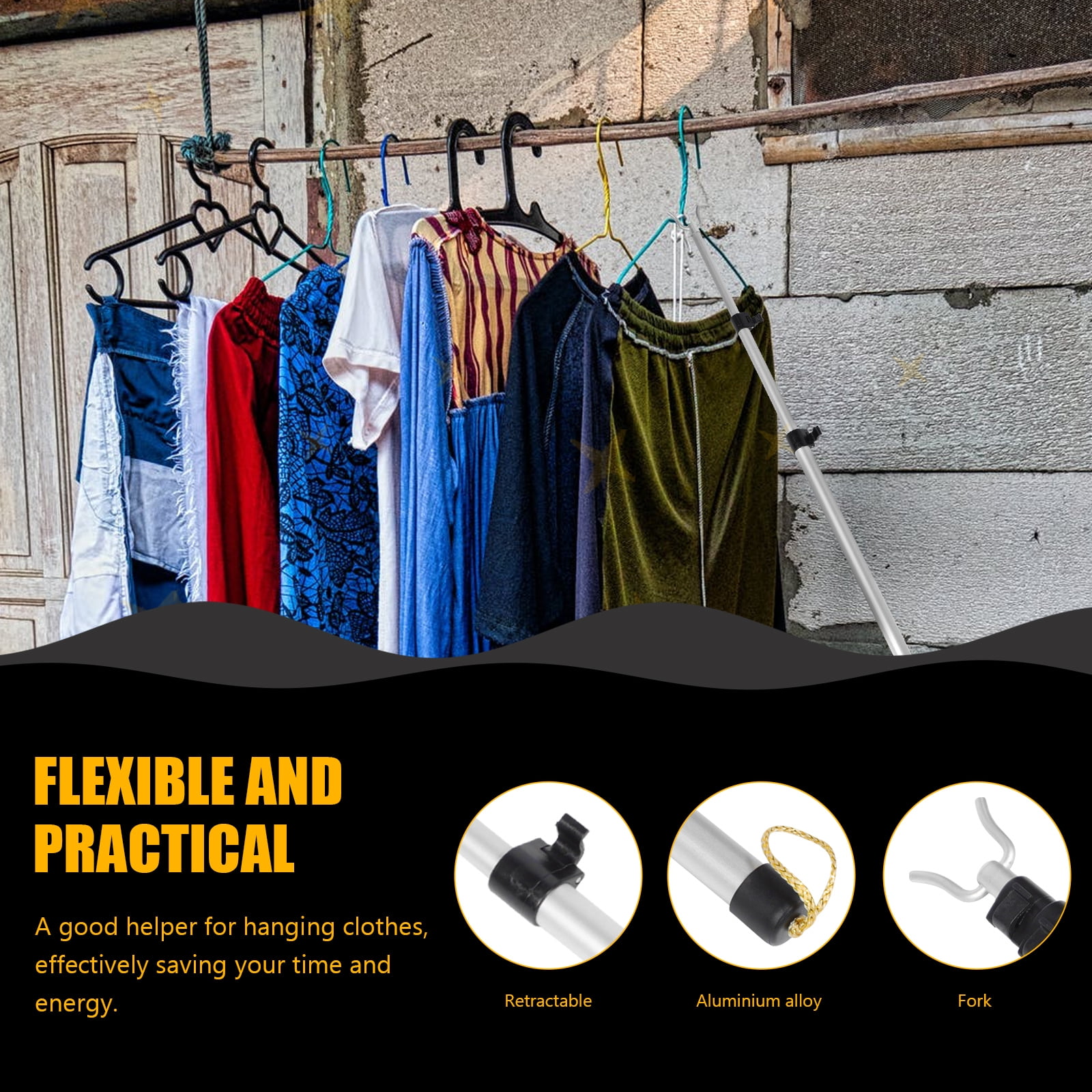 Home Clothesline Rod Telescoping Clothesline Pole: Retractable Aluminum ...