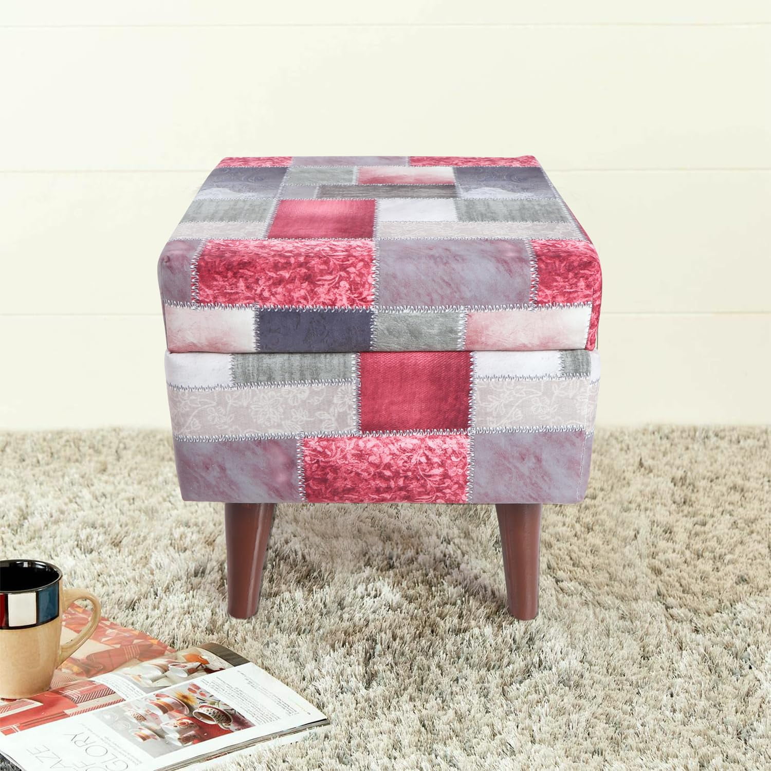 The Home Co Printed Square Pouffe for Living Room Sitting Furniture with Eucalyptus and Mango ...