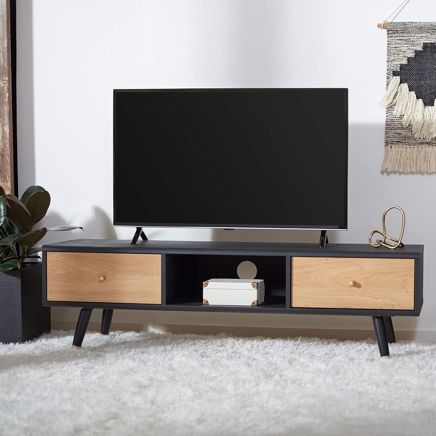 Home Collection Beatrix Black and Oak 2-Drawer 1-Shelf Media (60-inch ...