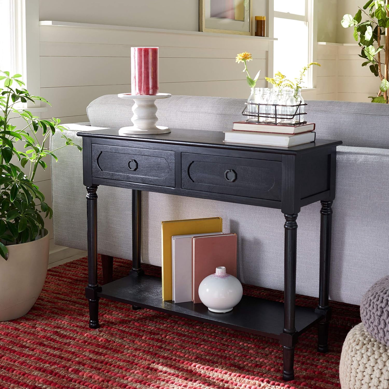 Home Collection Black 2-Drawer Bottom Shelf Console Table - Walmart.com
