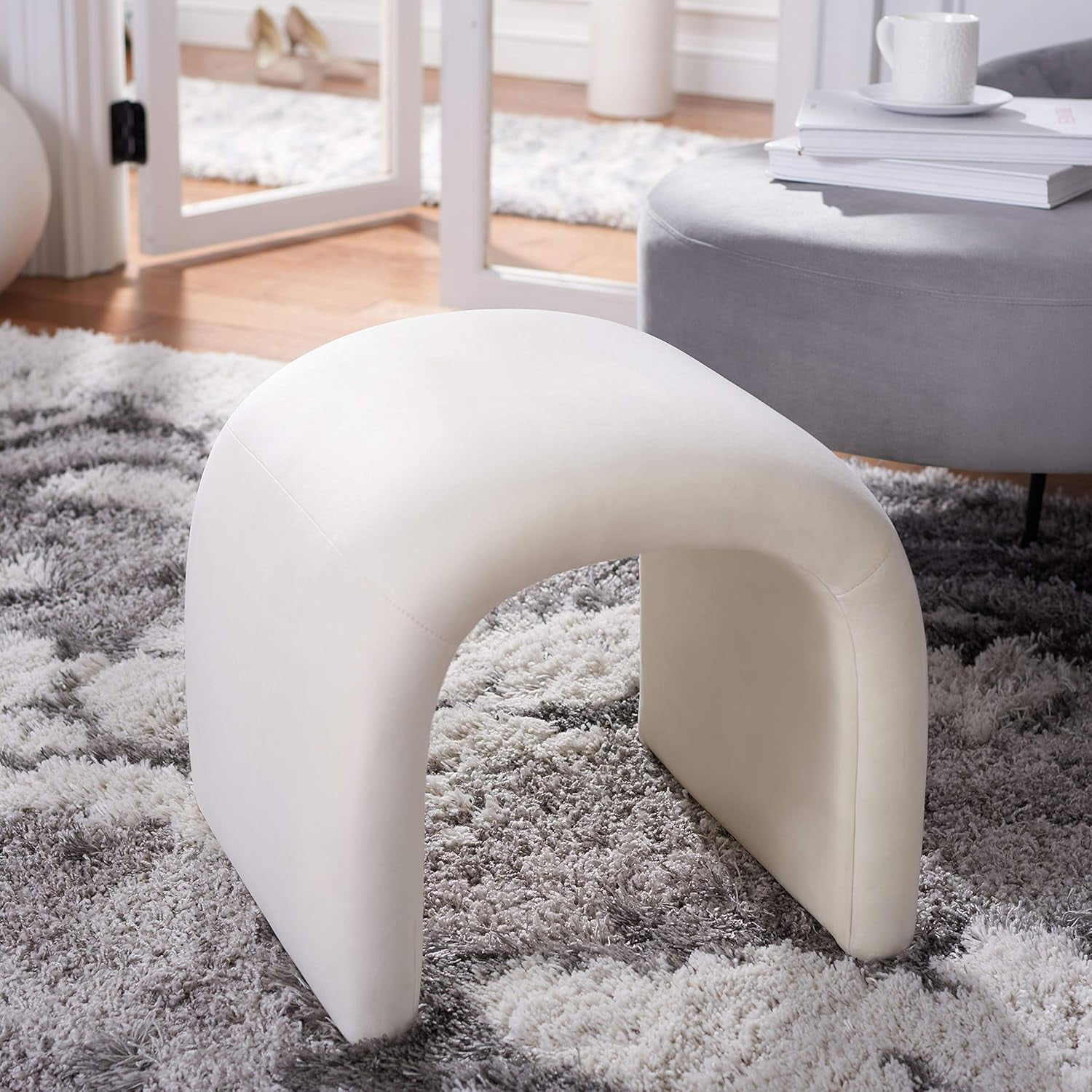 Home Collection Kibo Modern Waterfall Cream Velvet Ottoman (Fully ...