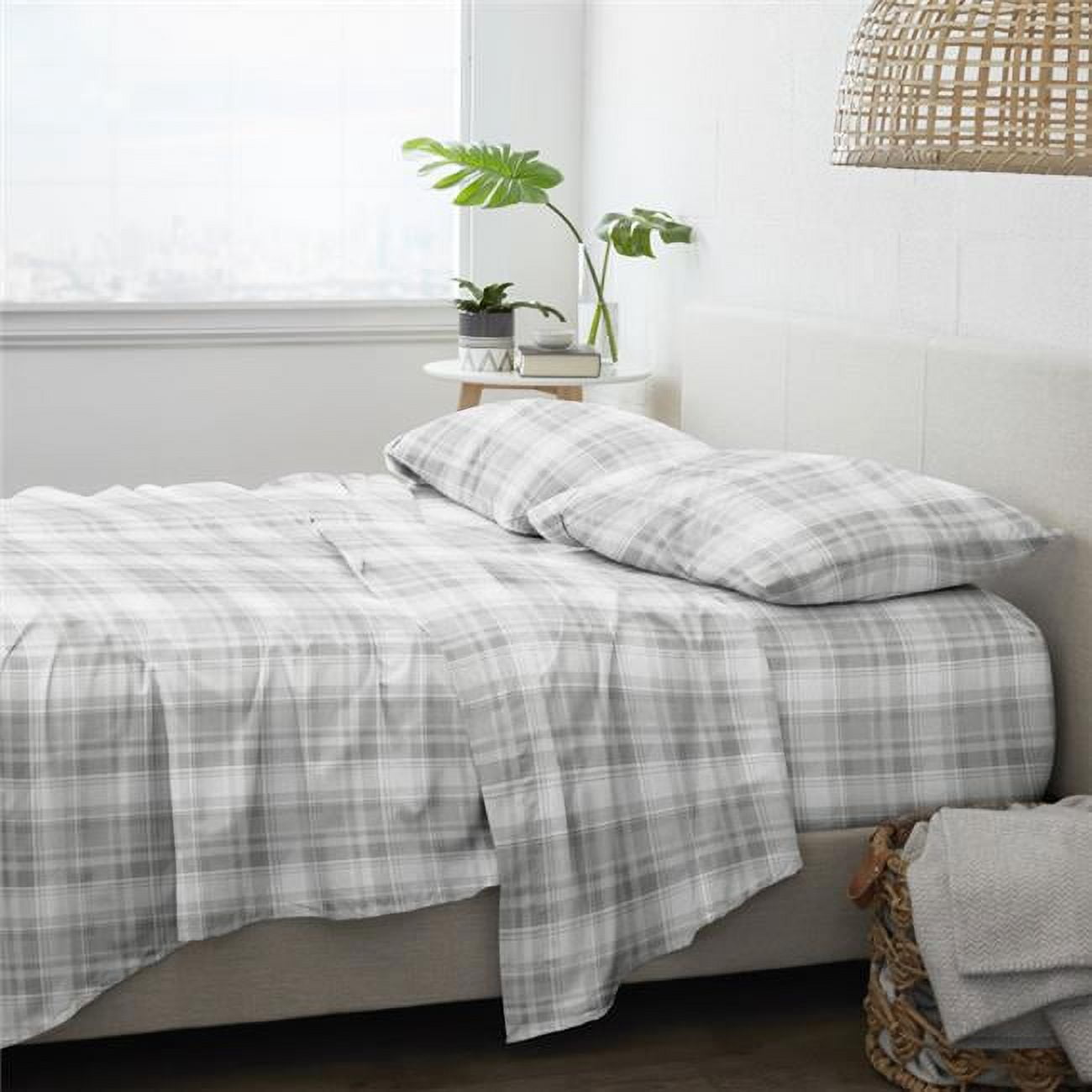 Home Collection King Size Premium Plaid Flannel Bed Sheet Set, 4 Piece ...