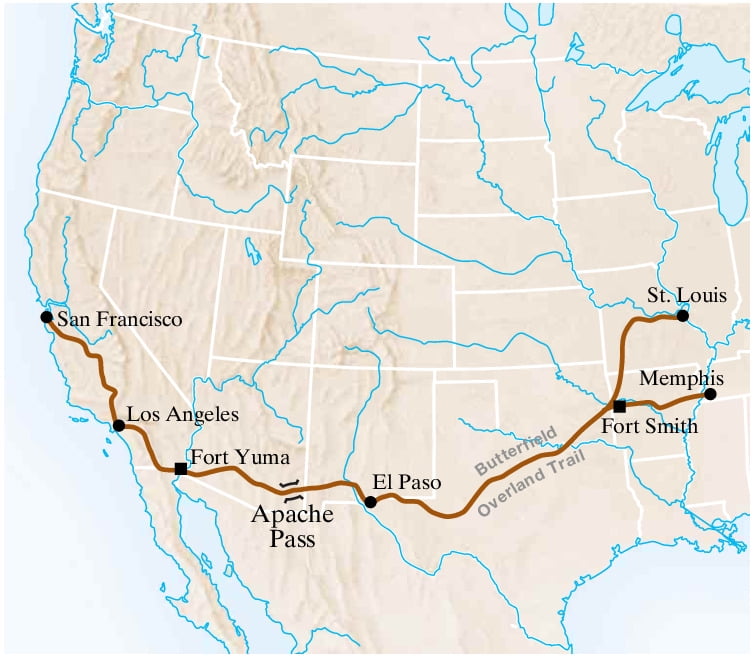 Home Comforts Butterfield Overland Trail Route Map - Fort Bowie ...