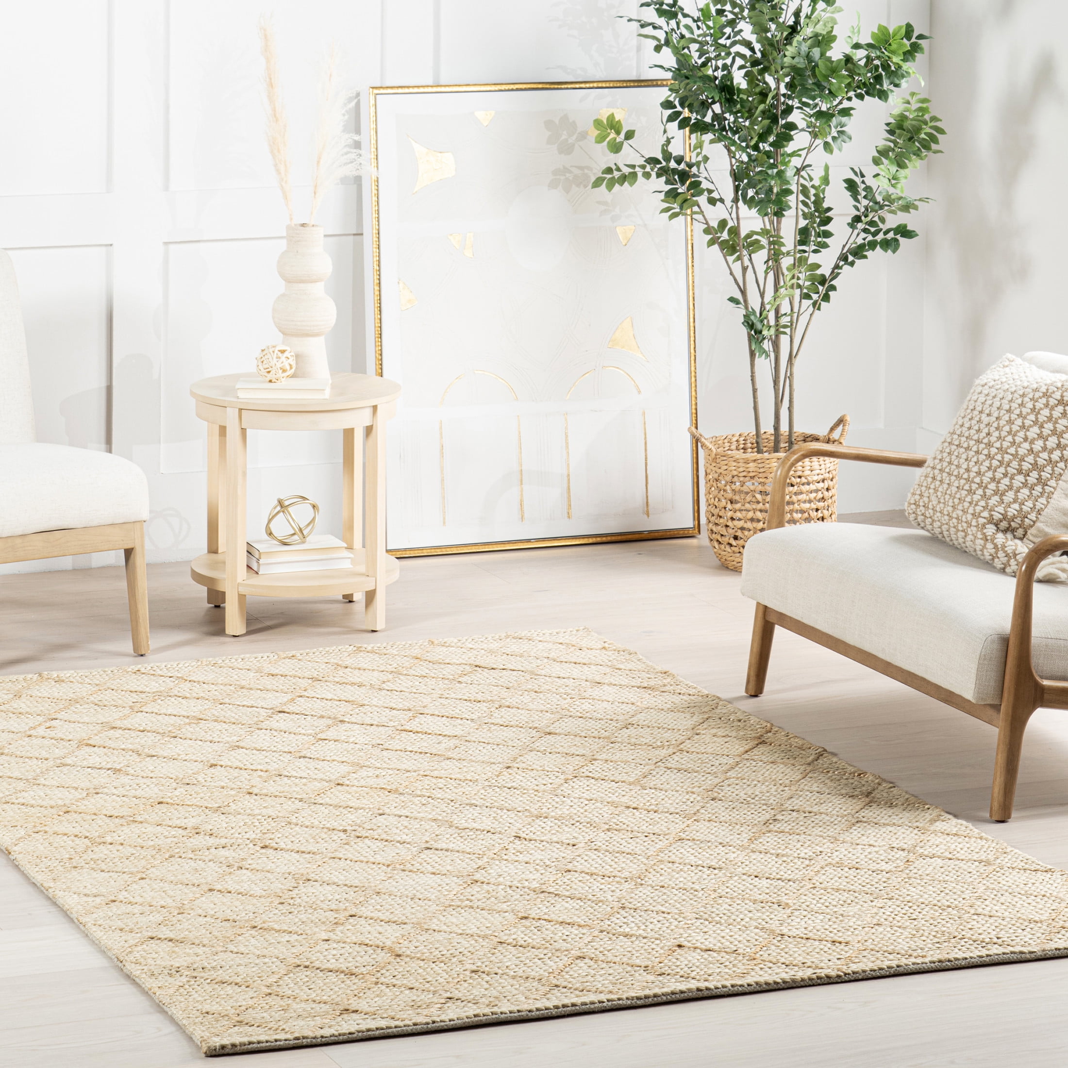 Home Conservatory Tiles Handwoven Jute Area Rug, 6' x 9', Ivory ...