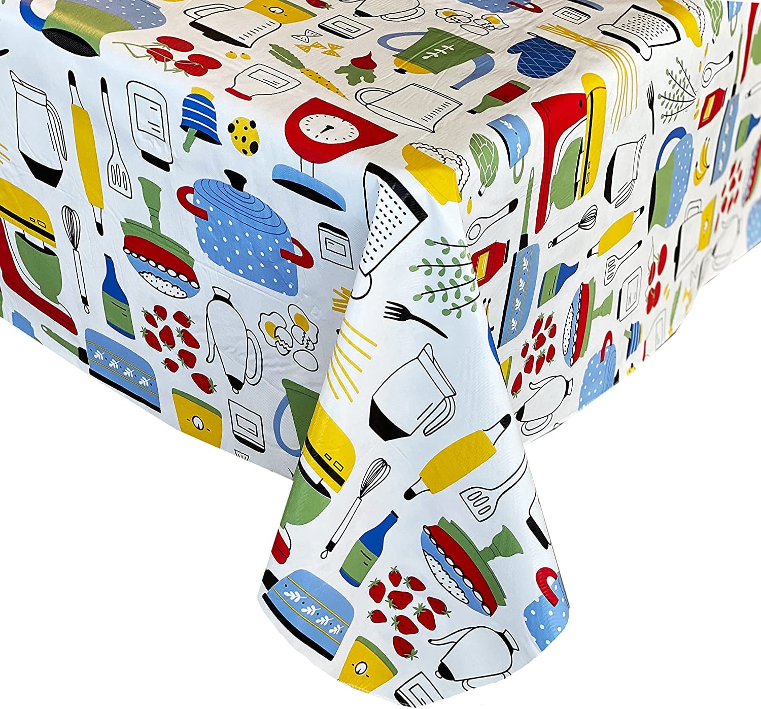 Home Cooking Retro Kitchen Print Square Vinyl Tablecloth with Flannel ...