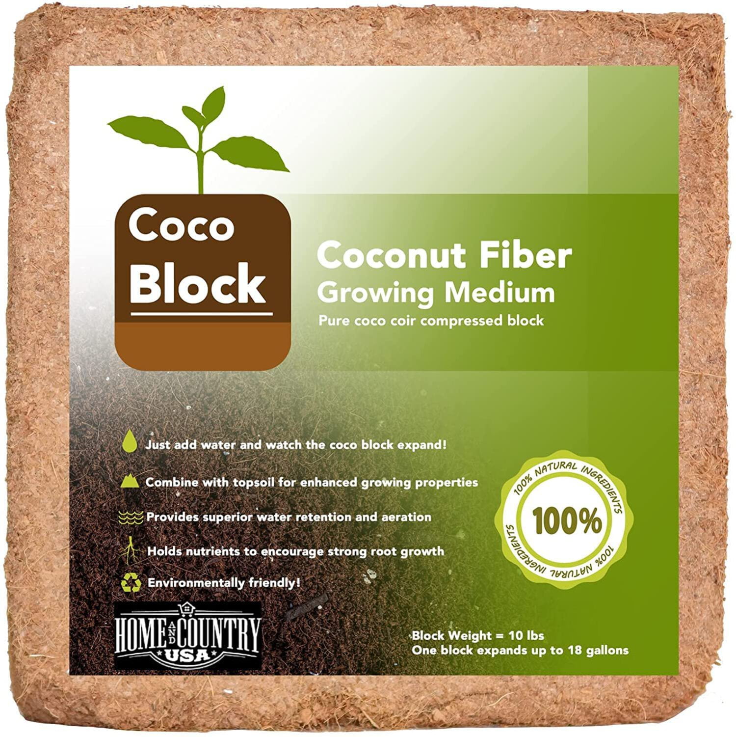 Home and Country USA 10Lbs Coconut Coir Brick, Organic Compost Starter ...