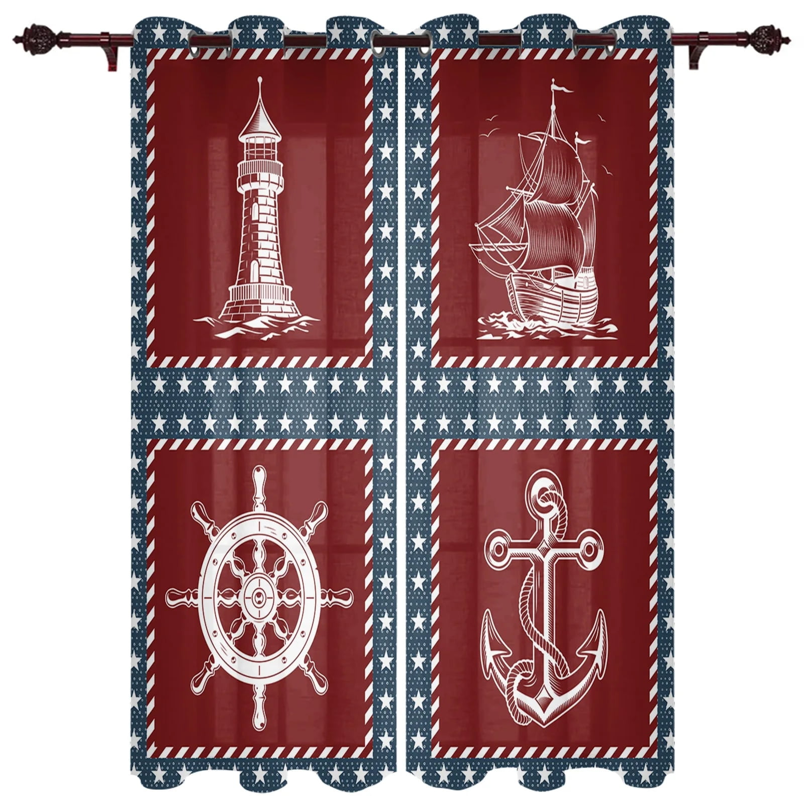Home Curtain Blue Anchor Boat Fish Bedroom Kitchen Curtains Living Room ...