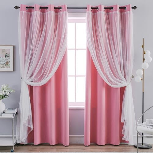 Home Curtains Blackout and Sheer Layered Solid Window Curtain Panel ...