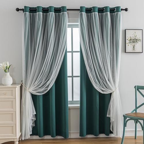 Home Curtains Blackout and Sheer Layered Solid Window Curtain Panel ...