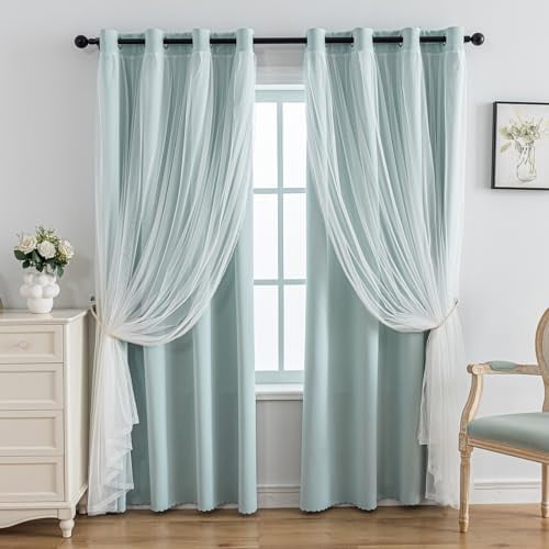 Home Curtains Blackout and Sheer Layered Solid Window Curtain Panel ...